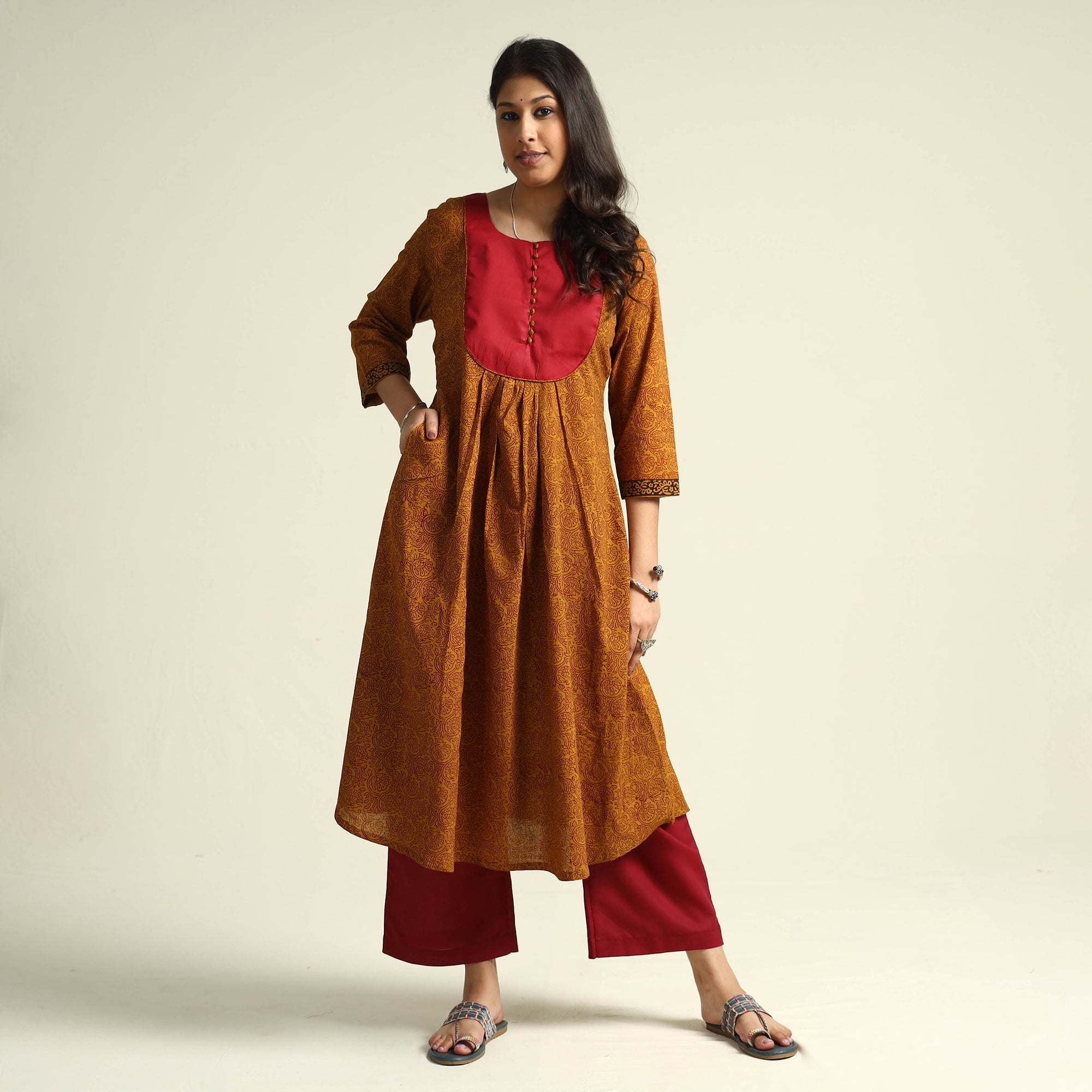 Buy Bagh Block Printing Cotton Kurta with Palazzo & Dupatta Set Online ...