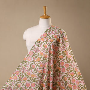 Green Discover Hand Block Sanganeri Print Wool Fabric