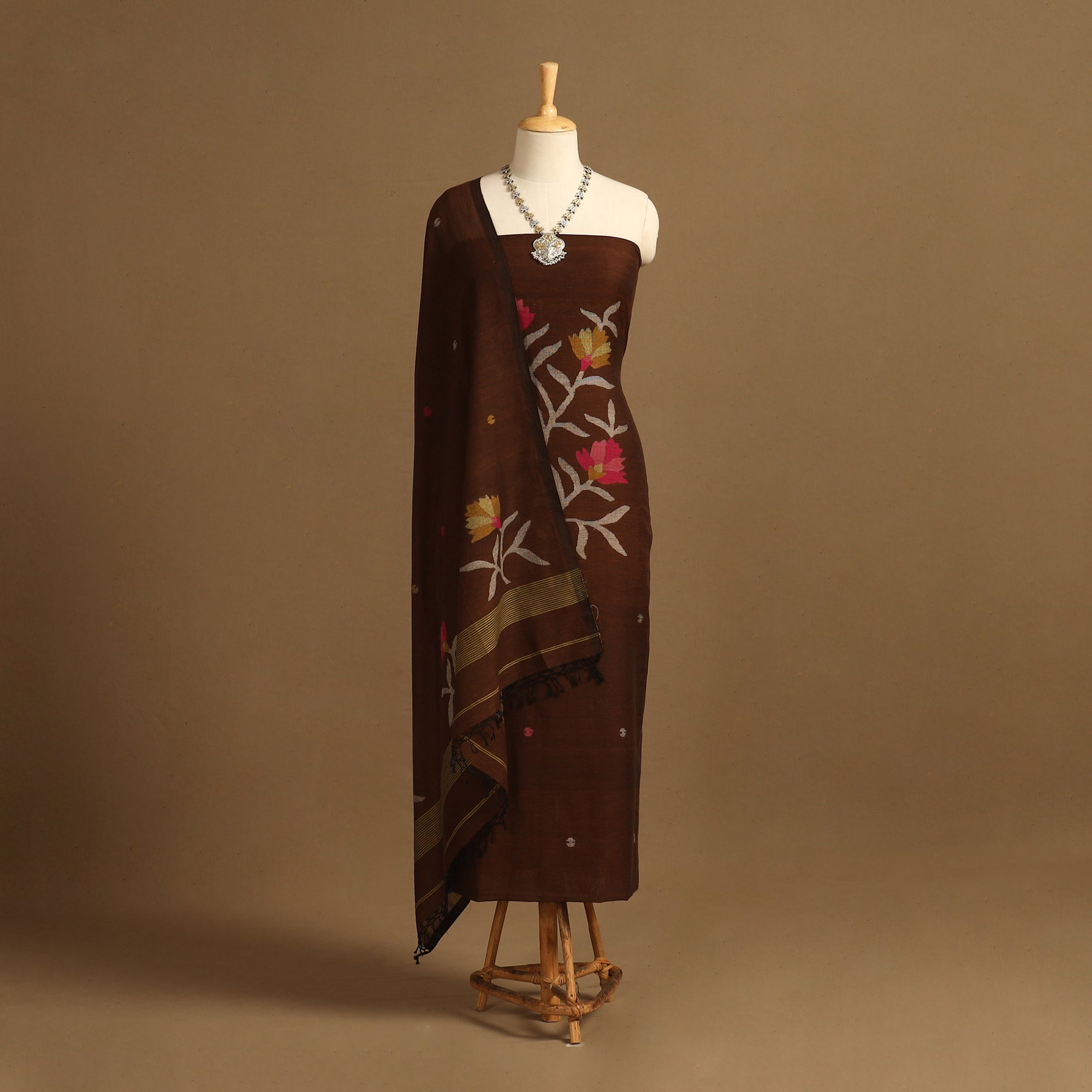 Brown 2pc Cotton Unstitched Phulia Jamdani Dress Material – iTokri आई.टोकरी