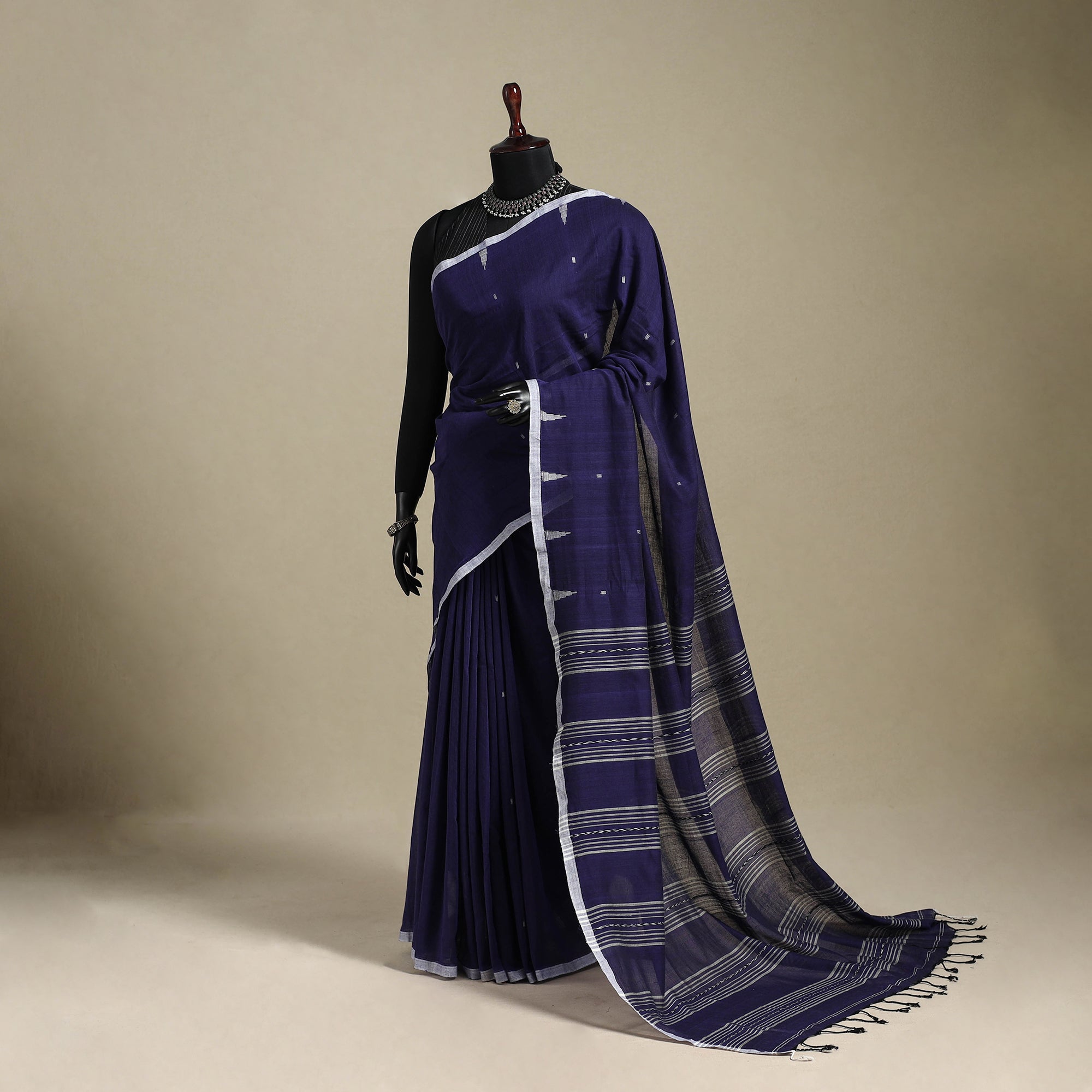 Blue Handloom Mul Cotton Phulia Jamdani Saree