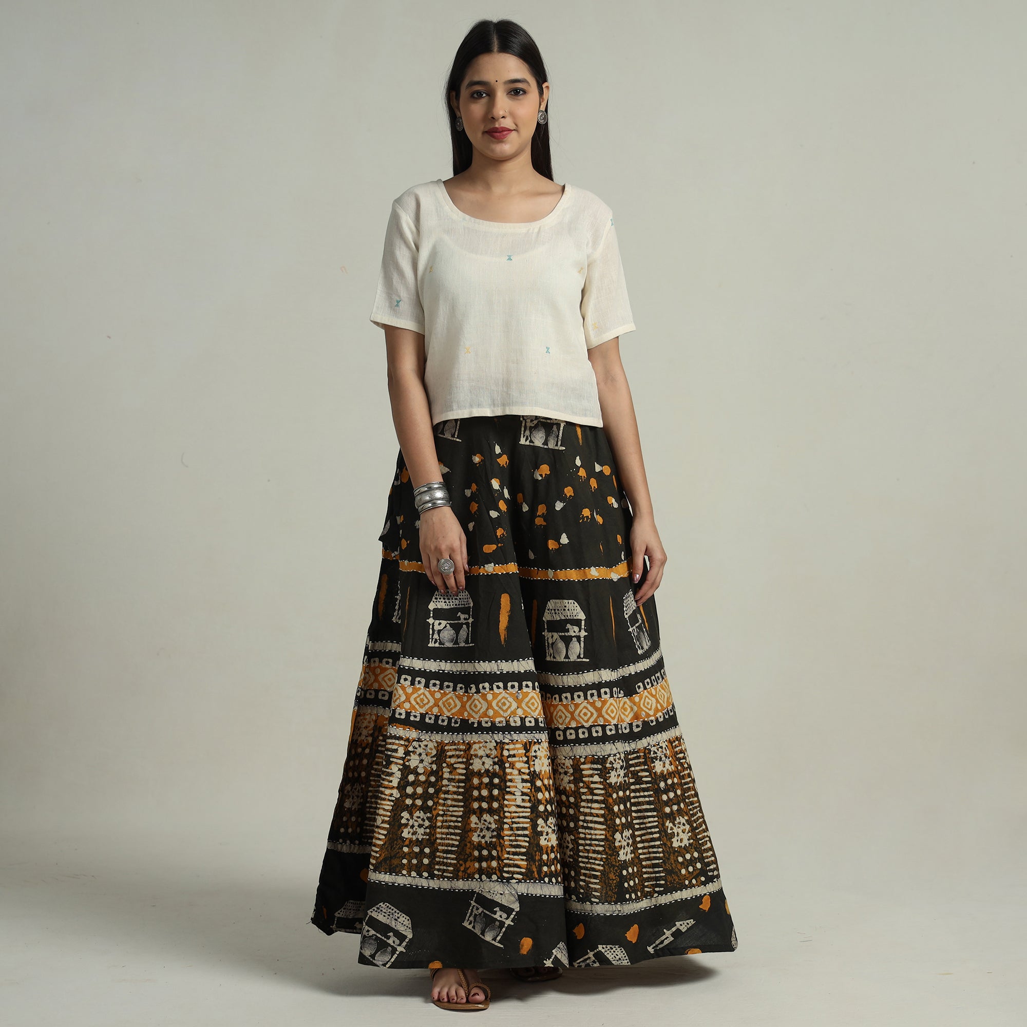 Buy Hand Batik Printed Running Stitch Cotton Long Skirt 75 Online l ...