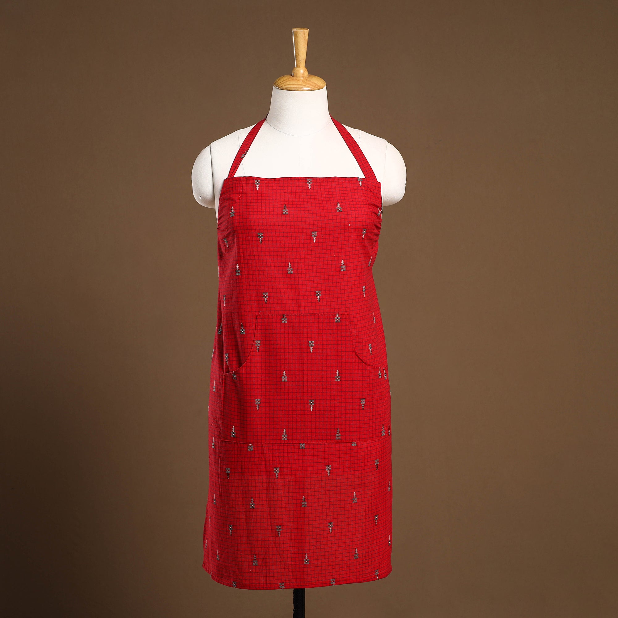 Red Jacquard Weaving Cotton Apron with Pocket – iTokri आई.टोकरी