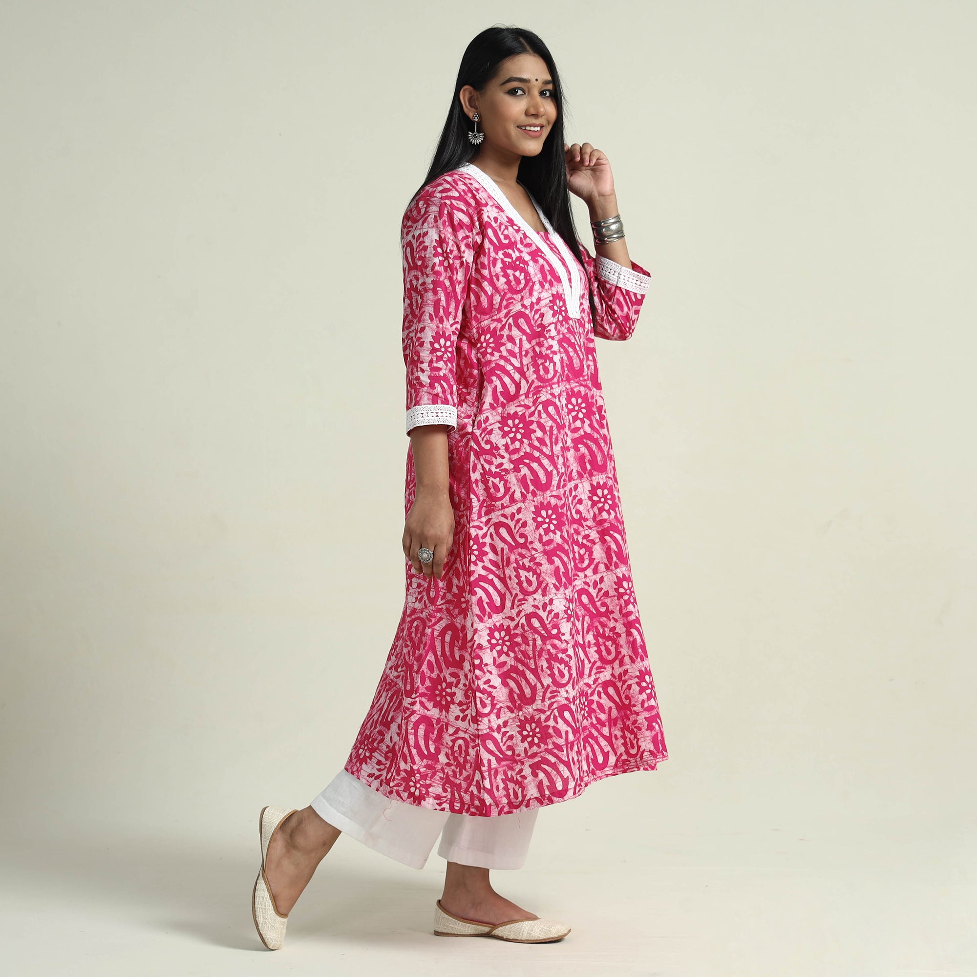 Buy Hand Batik Printed Cotton Kurta with Palazzo Set Online at iTokri ...