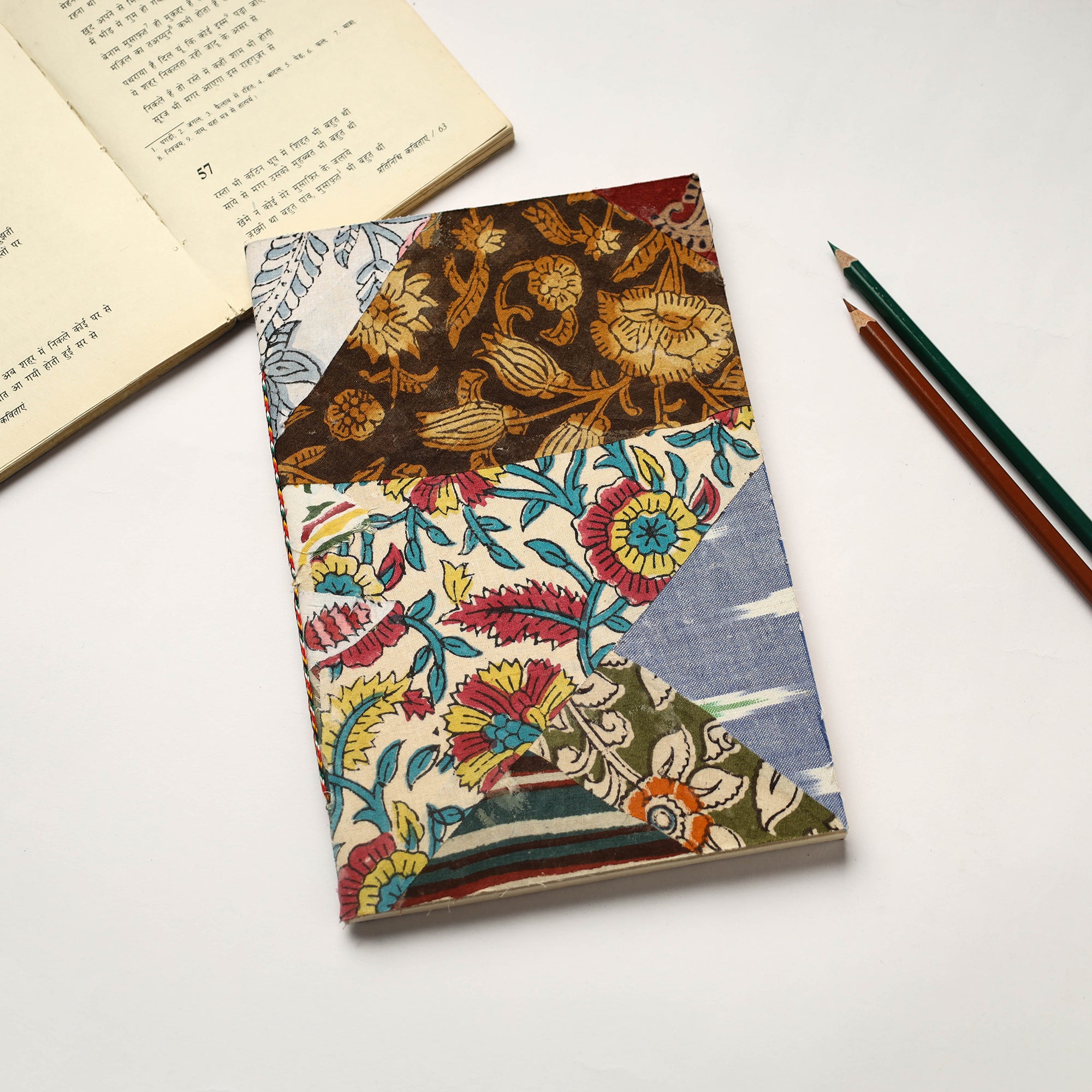 Multicolor Patchwork Fabric Cover Handmade Paper Notebook