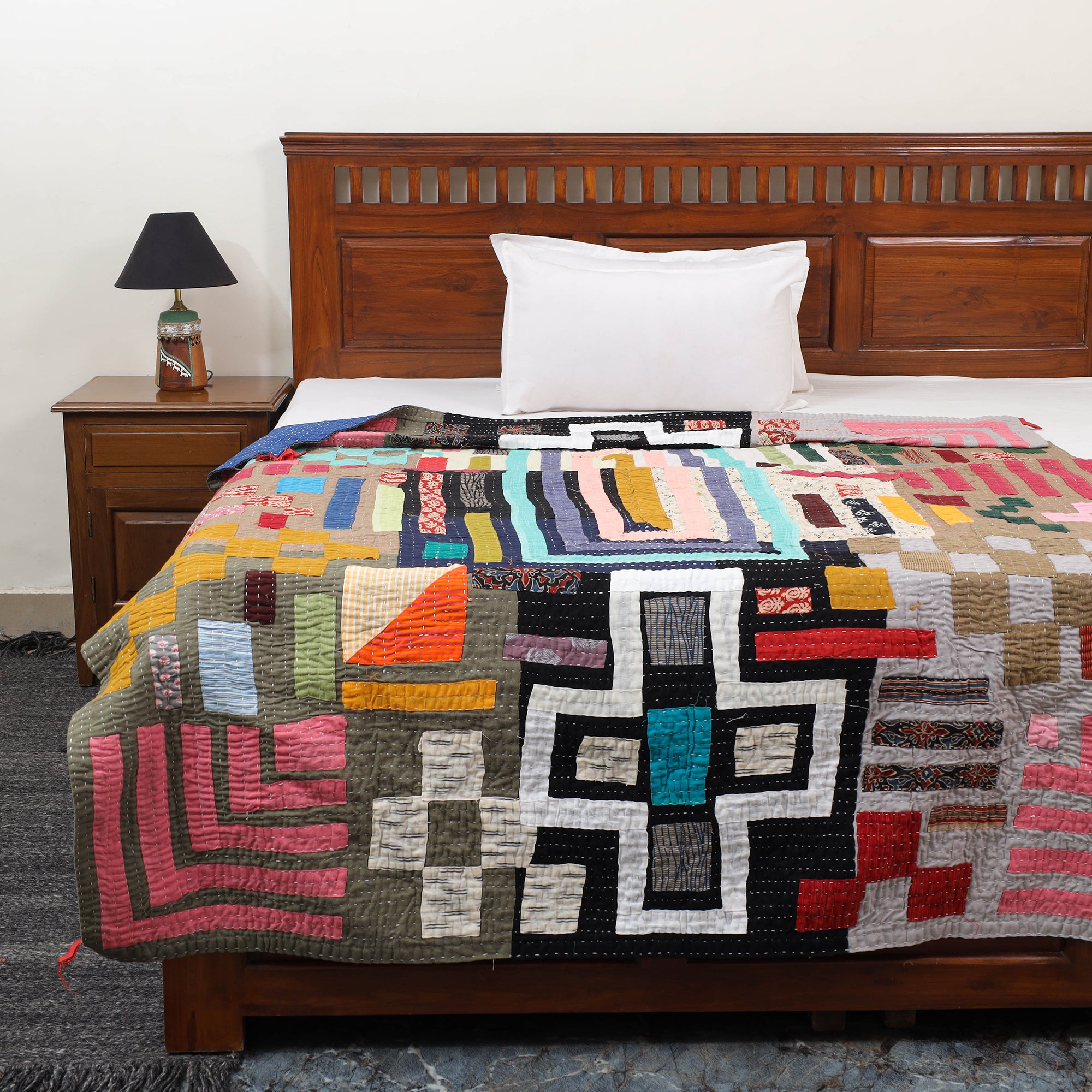 Multicolor Handmade Cotton Tagai Patchwork Quilt