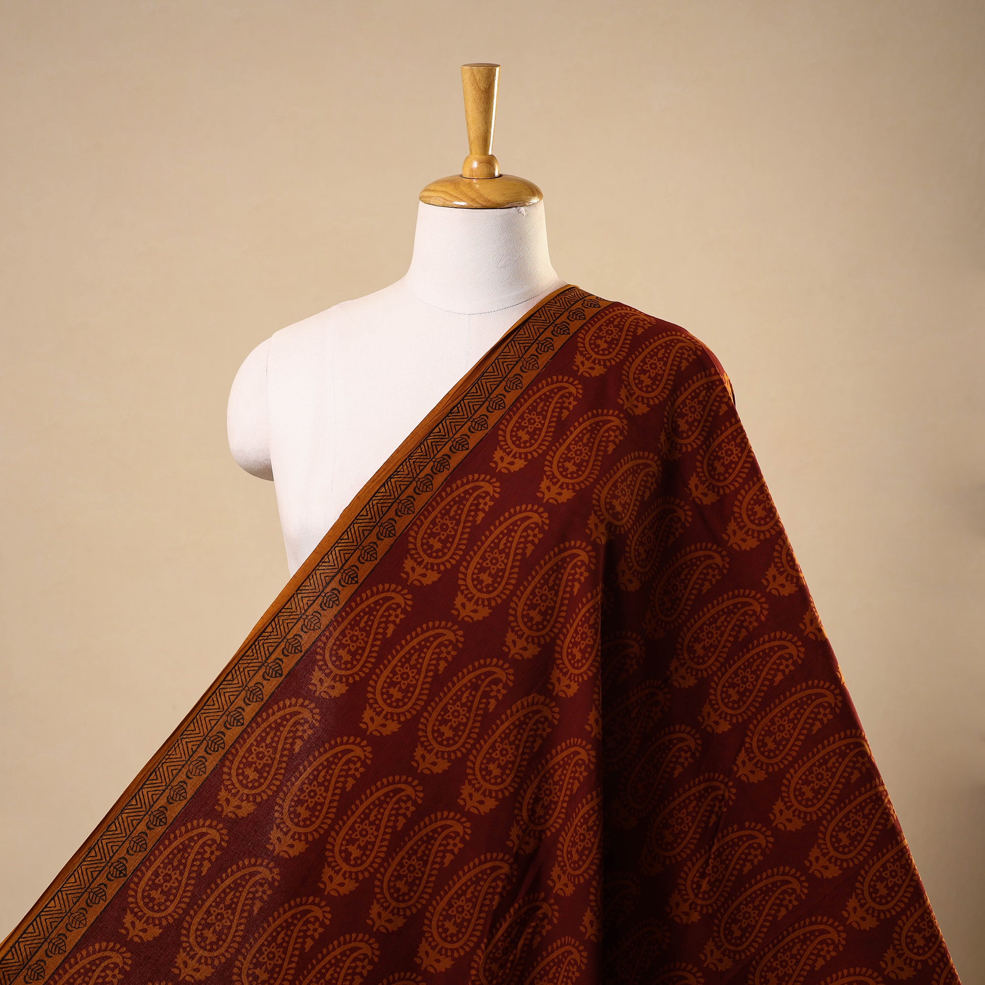 Red Natural Dyed Cotton Bagh Print Fabric