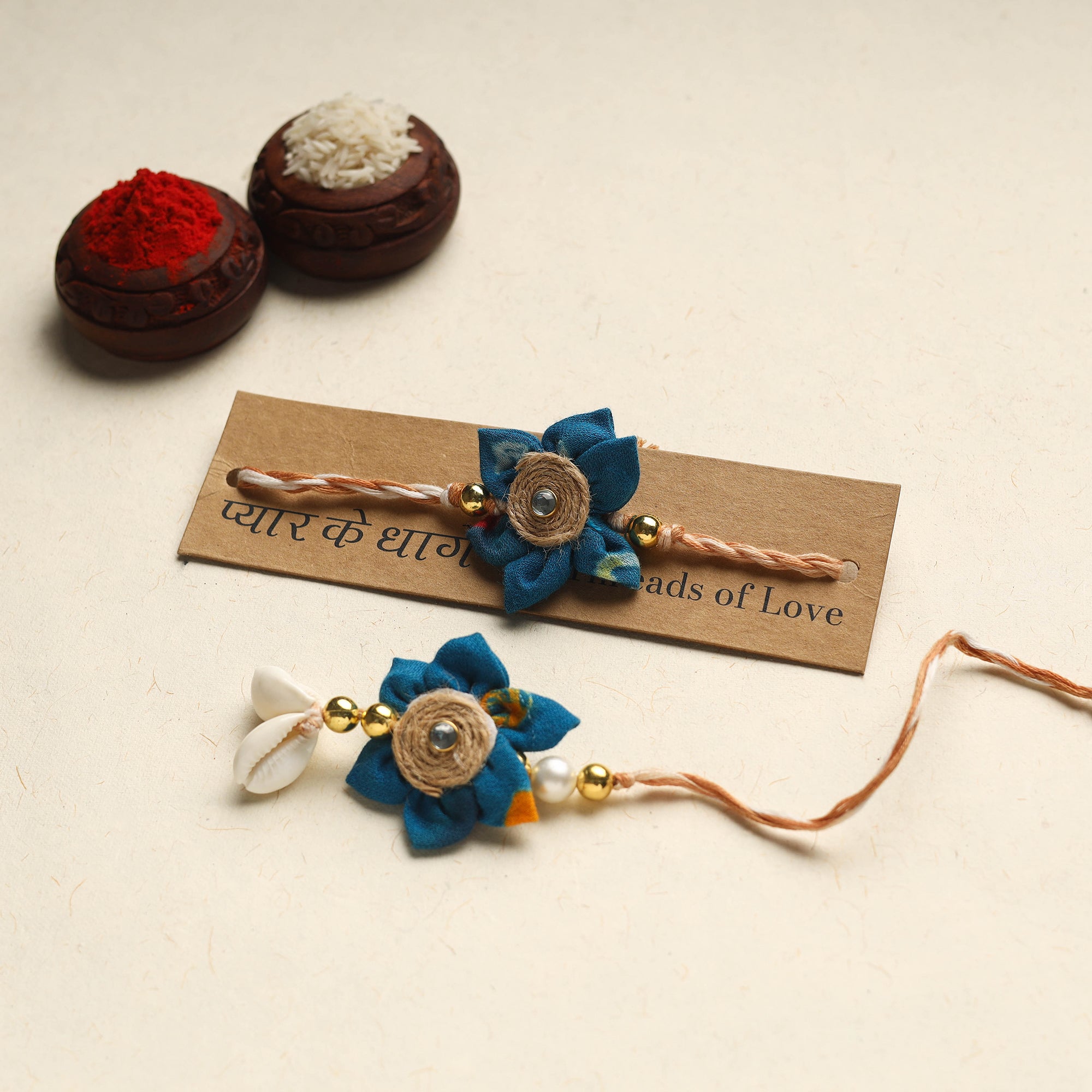 Handmade Fabric Flower Rakhi & Lumba Set (Assorted) – iTokri आई.टोकरी