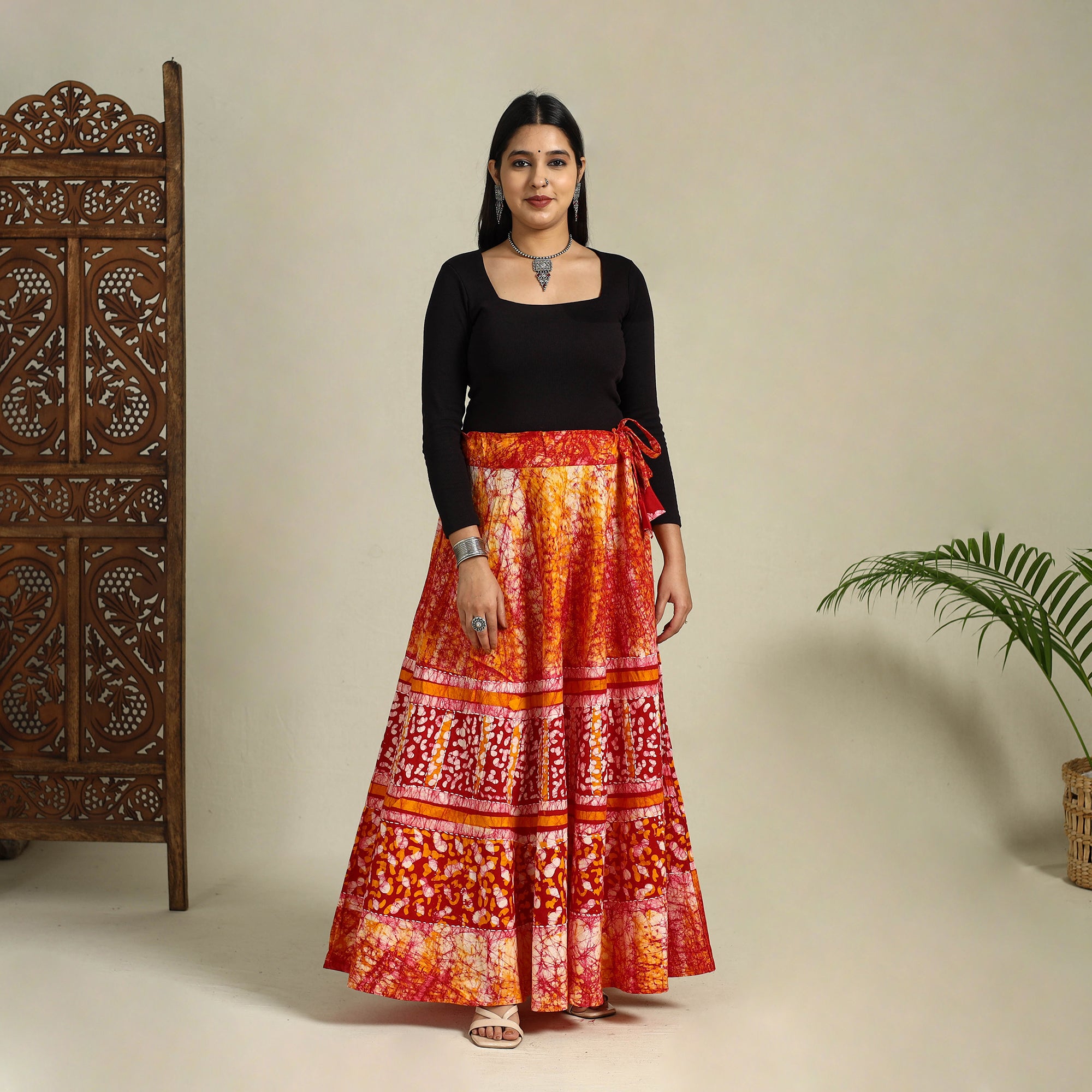 Orange Hand Batik Print Running Stitch Cotton Long Skirt – iTokri आई.टोकरी