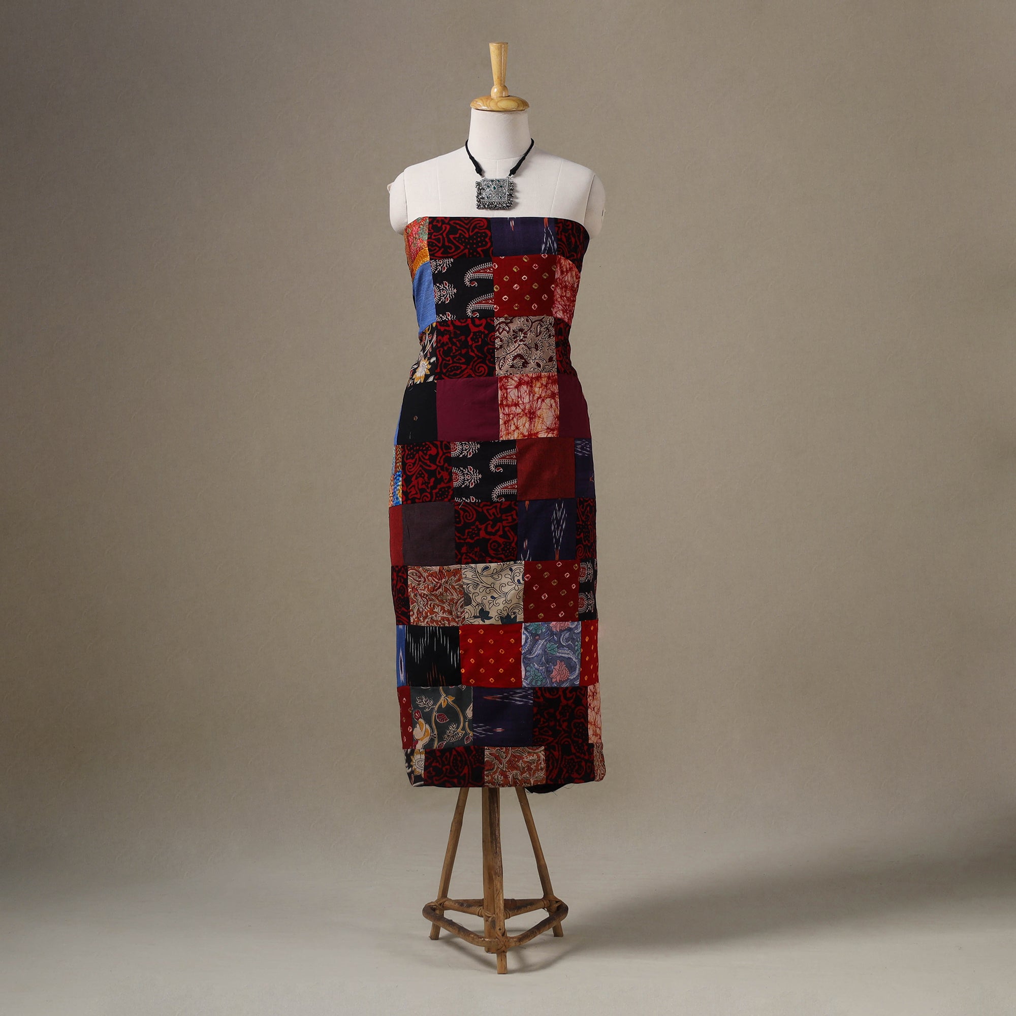 Multicolour Hand-Stitched Mosaic Cotton Kurta Material