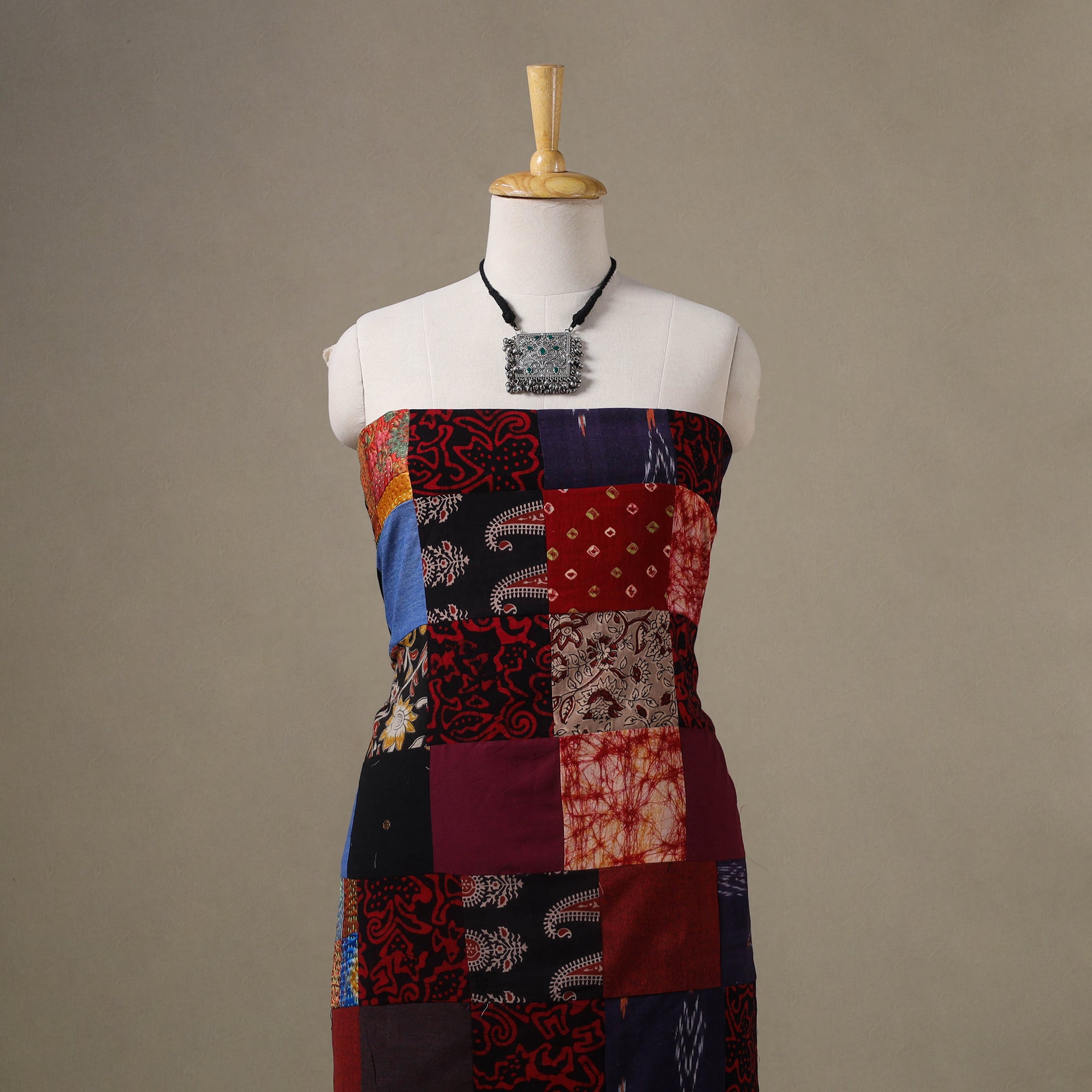 Multicolour Hand-Stitched Mosaic Cotton Kurta Material