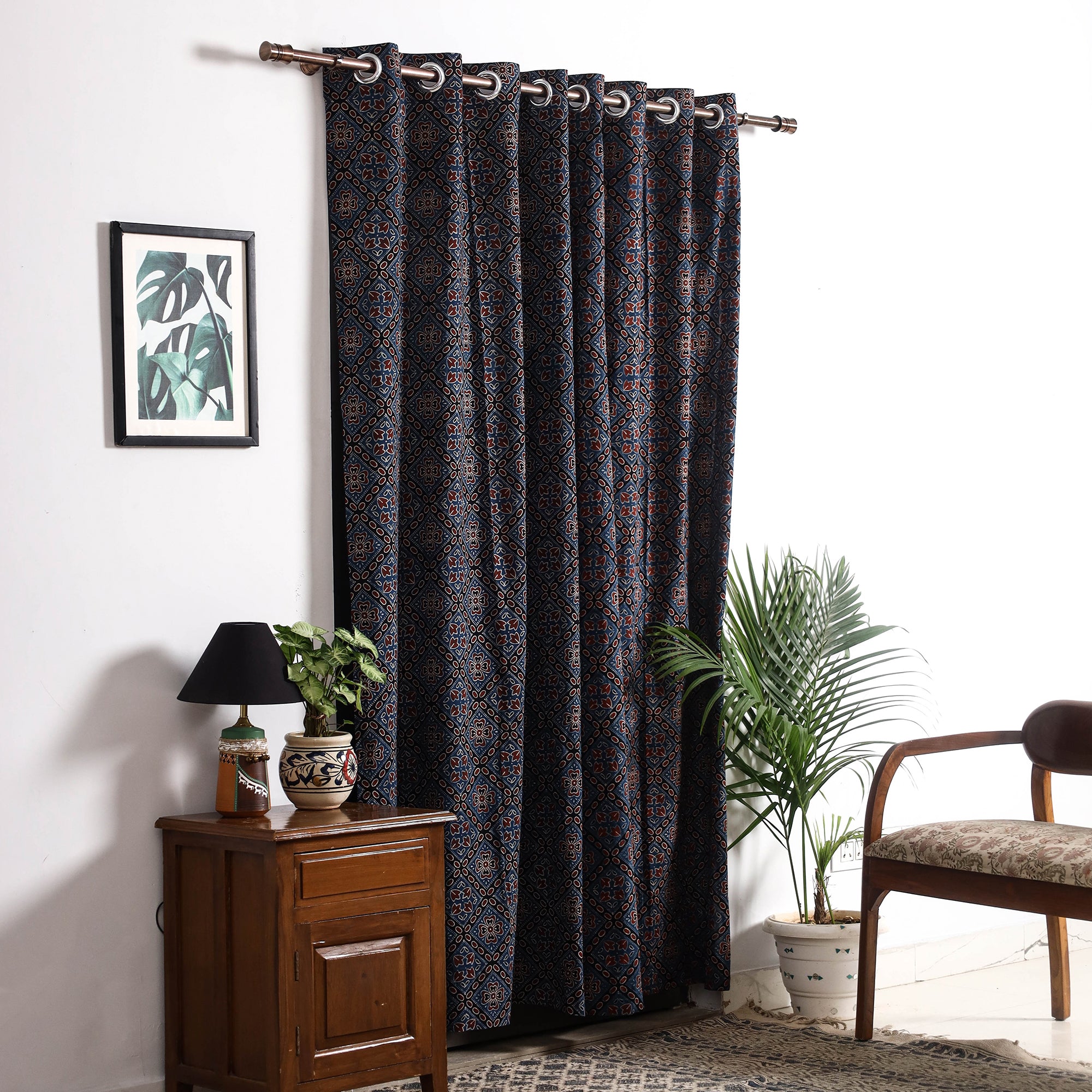 Buy Blue Block Print Cotton Door Ajrakh Curtain – iTokri आई.टोकरी
