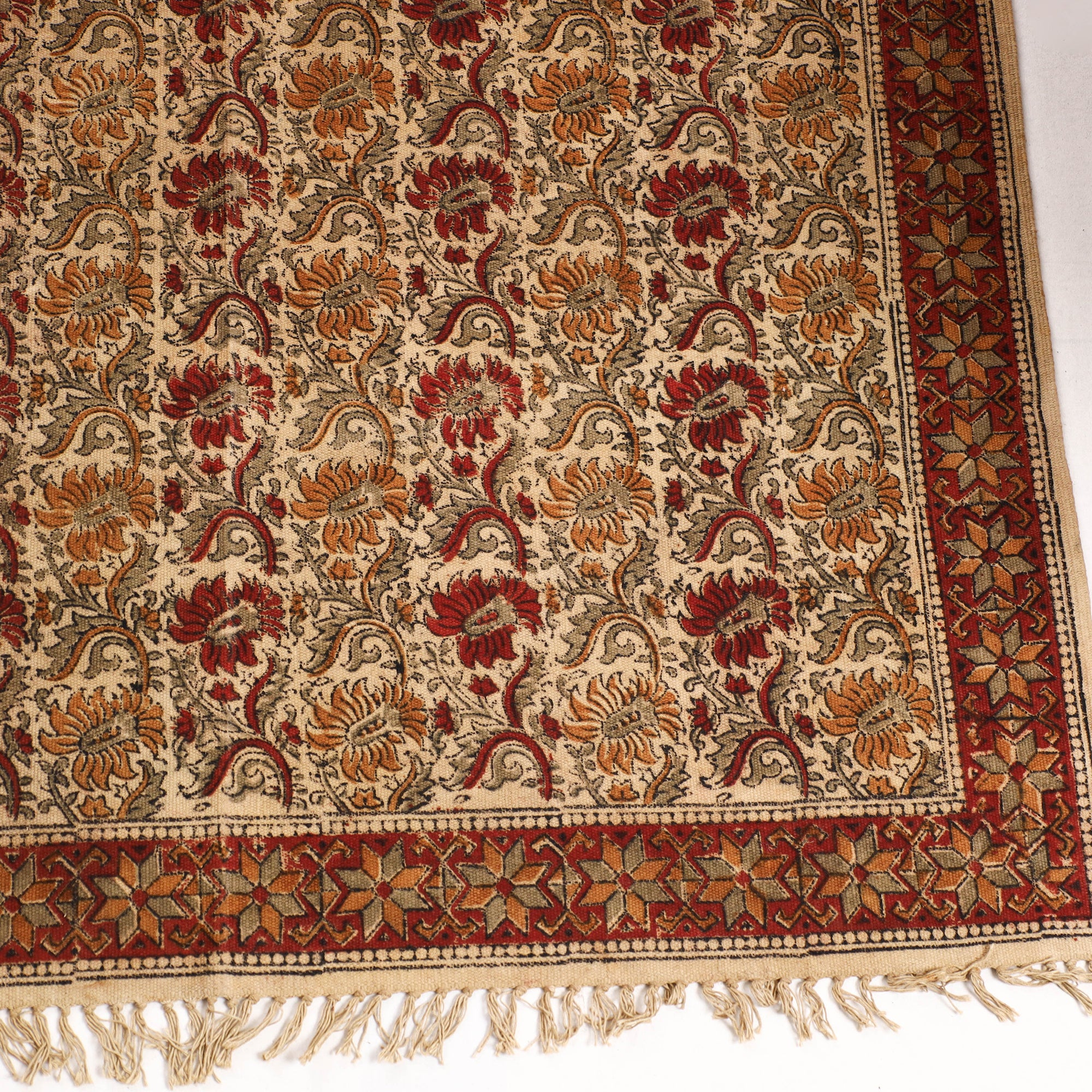 Warangal Weave Kalamkari Block Printed Cotton Durrie / Carpet / Rug ...
