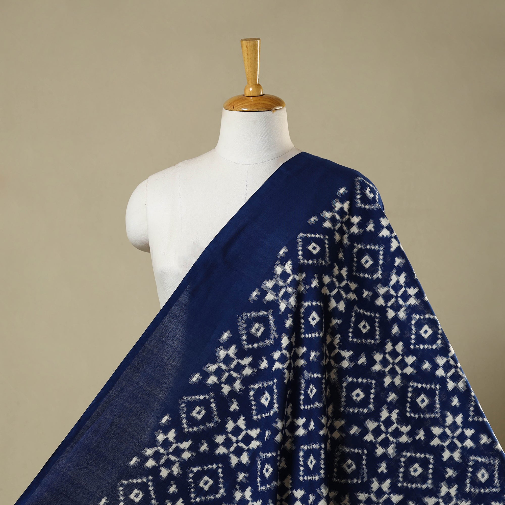 Blue Telia Rumal Handloom Cotton Pochampally Double Ikat Fabric