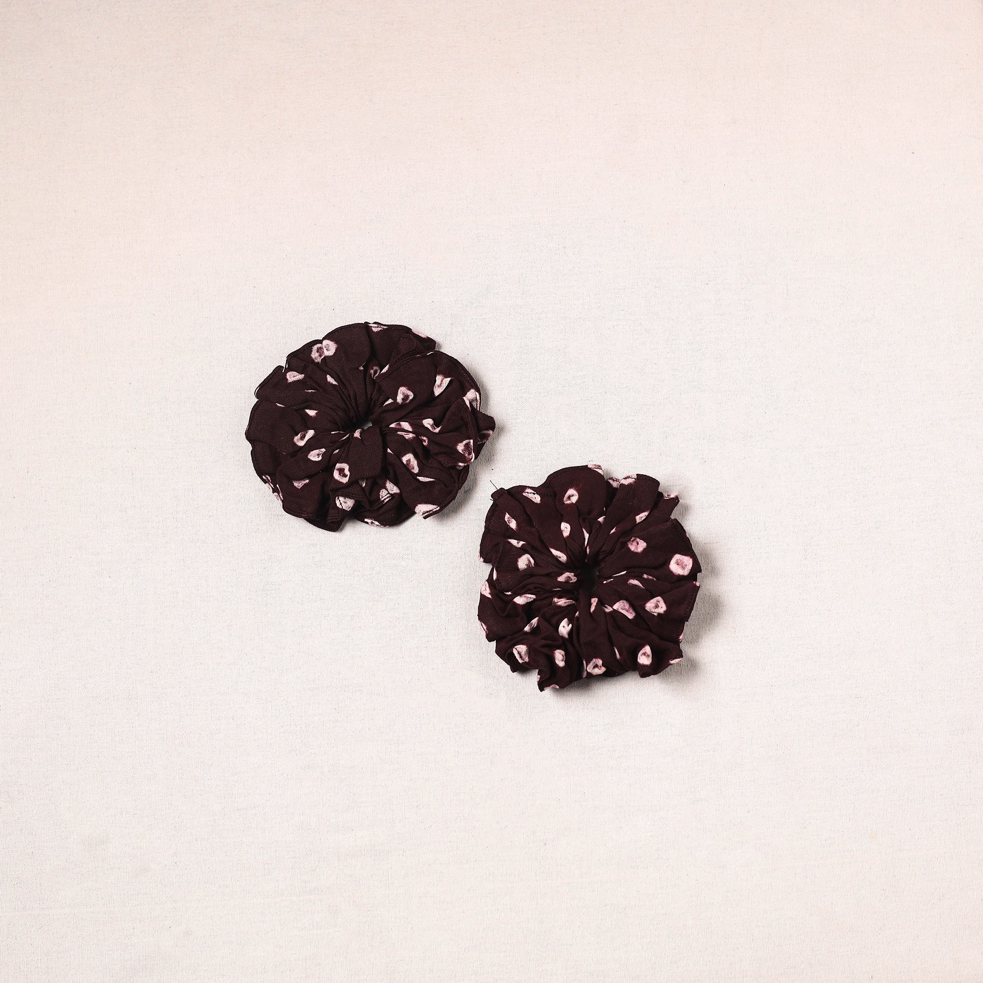 Brown Handmade Cotton Rubber Bands/Scrunchies (Set of 2)