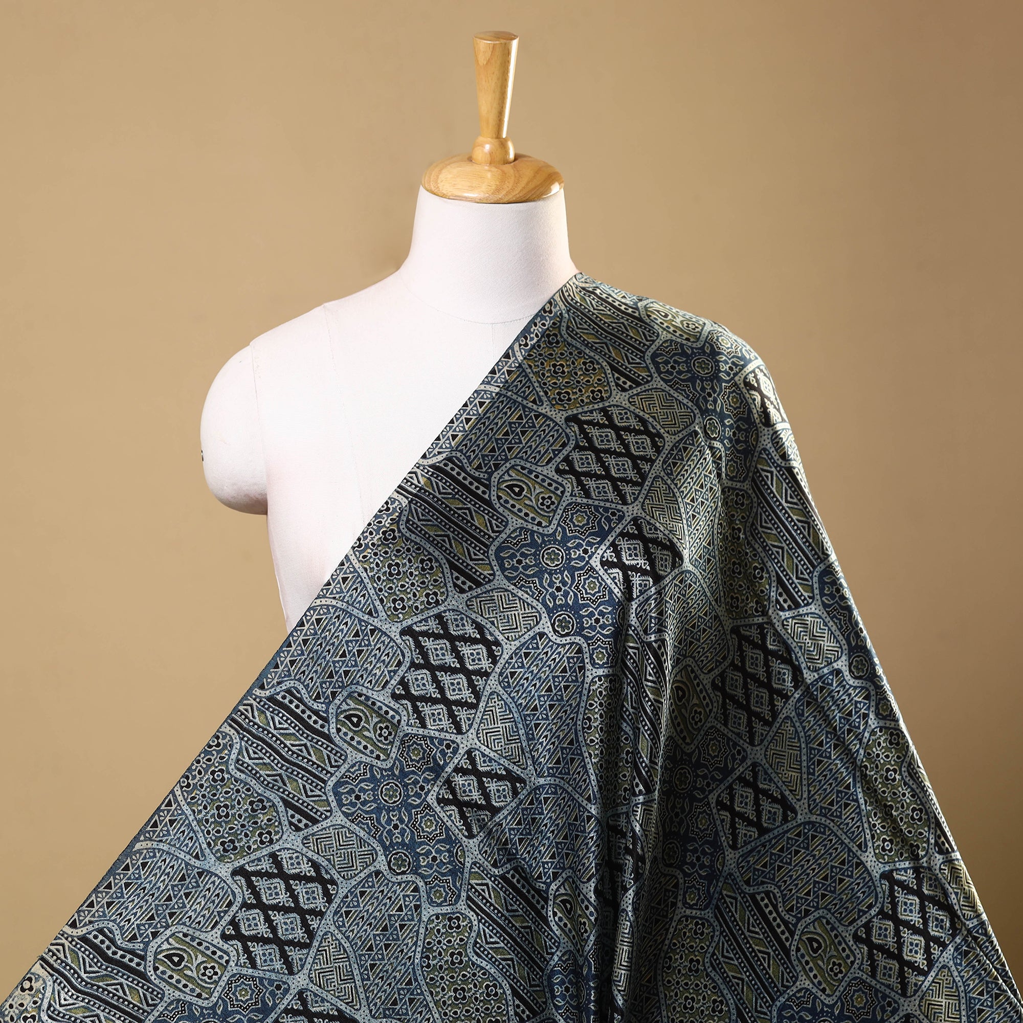 Blue Natural Dyed Mashru Silk Ajrakh Print Fabric – iTokri आई.टोकरी