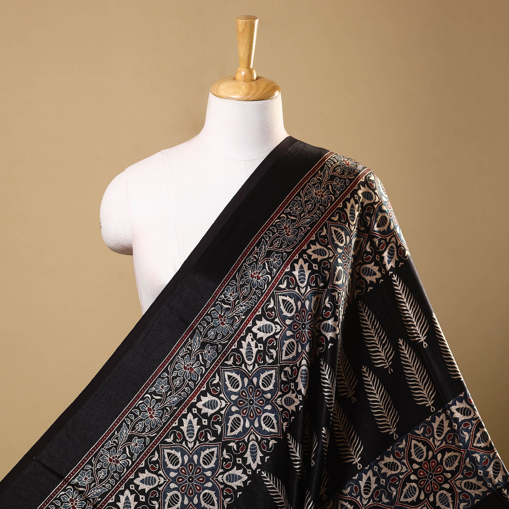 Black Natural Dyed Mashru Silk Ajrakh Print Fabric – iTokri आई.टोकरी