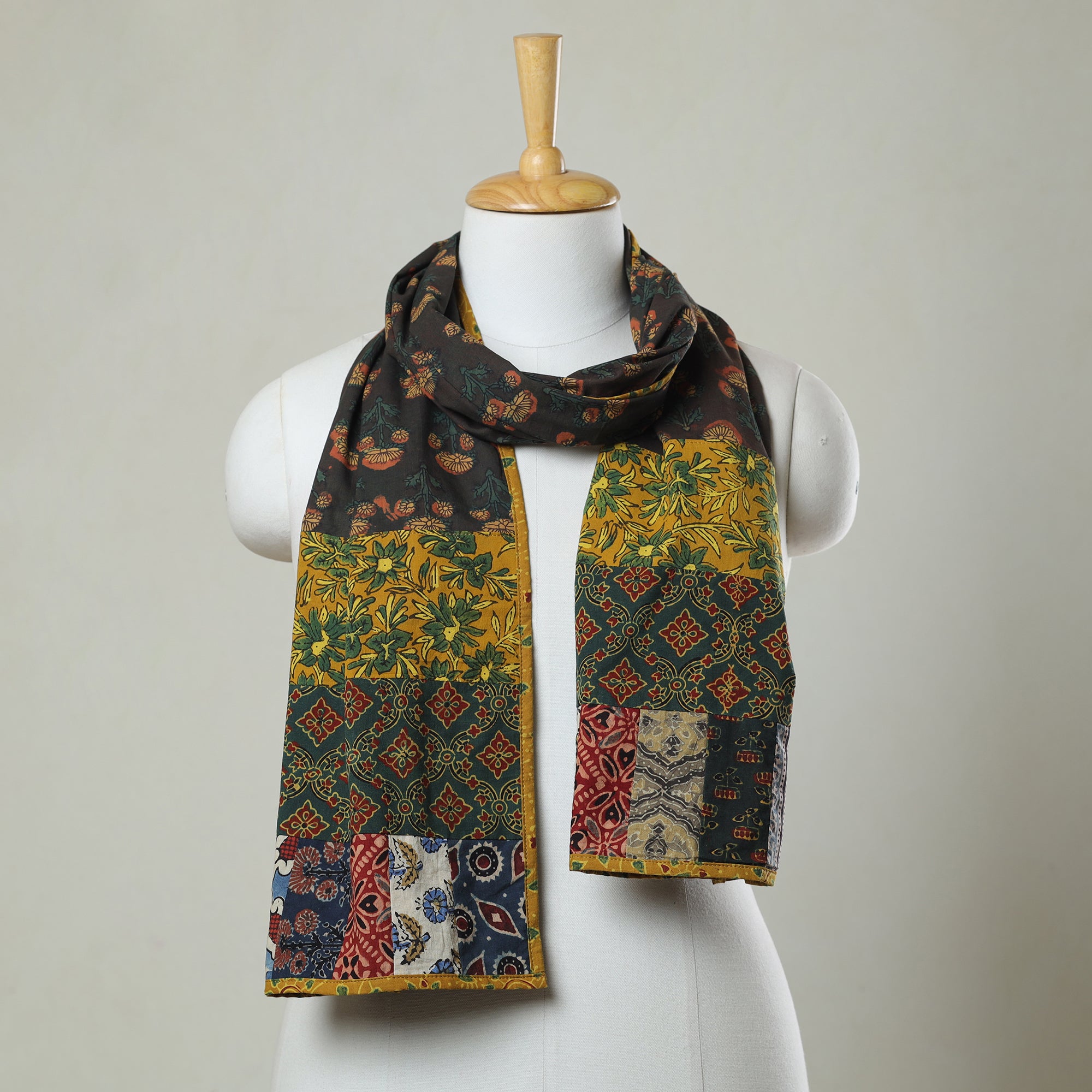 Buy Ajrakh Block Printed Patchwork Cotton Stole 41 Online at iTokri.com ...