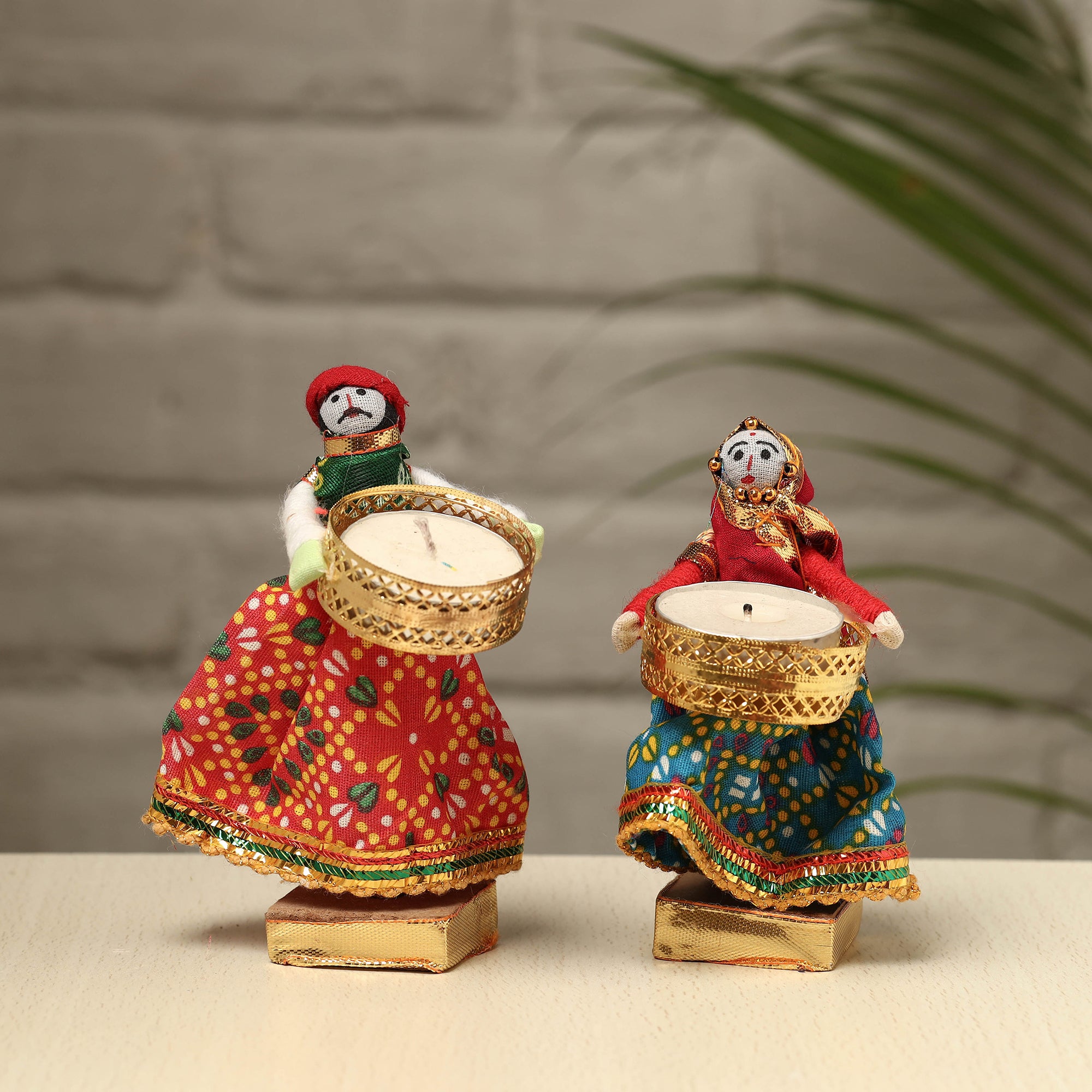 Buy Rajasthani Puppet Couple Handmade Tealight Candle Holders (Set of 2 ...