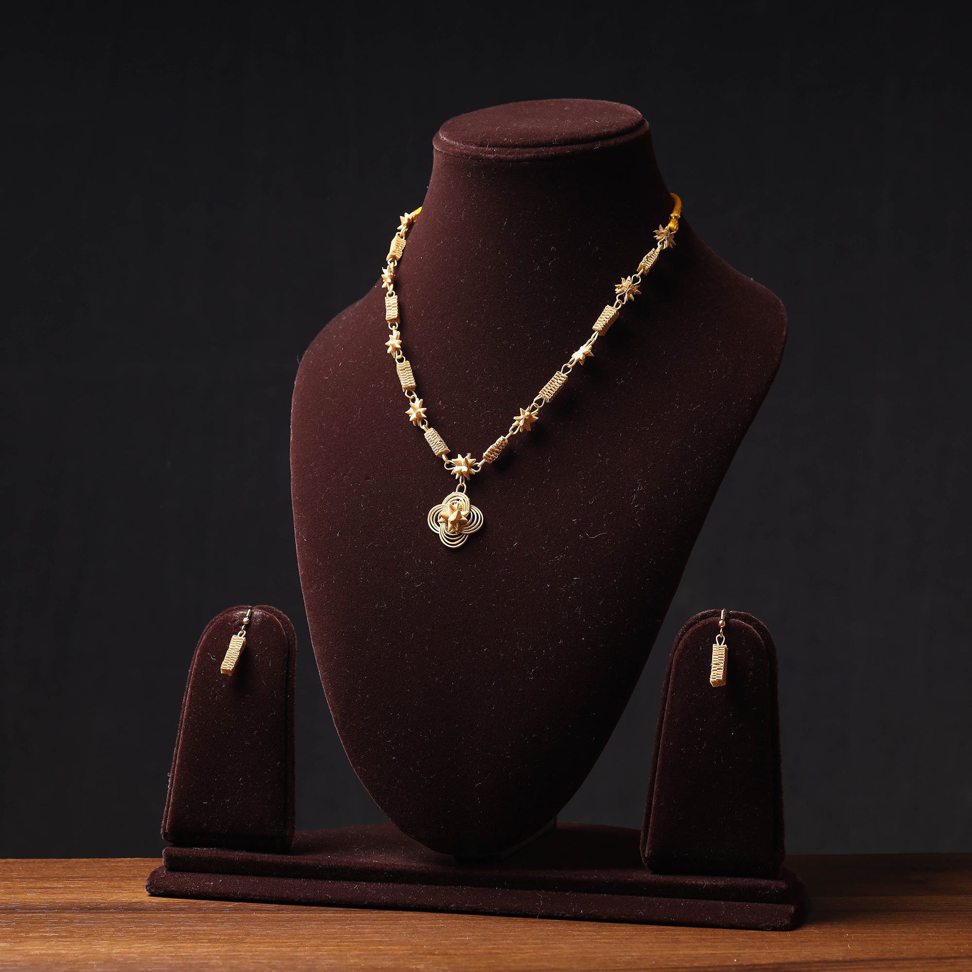 Yellow Handcrafted Bamboo Necklace Set by Daya Patki