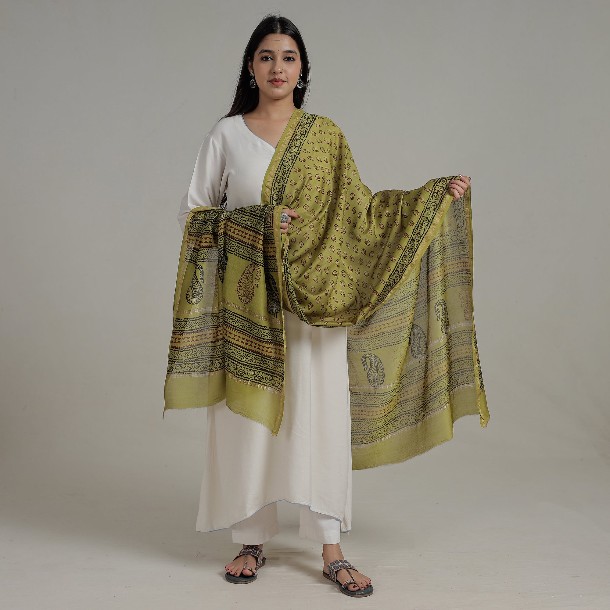 Buy Bagh Block Printed Chanderi Silk Dupatta 29 Online at iTokri.com ...
