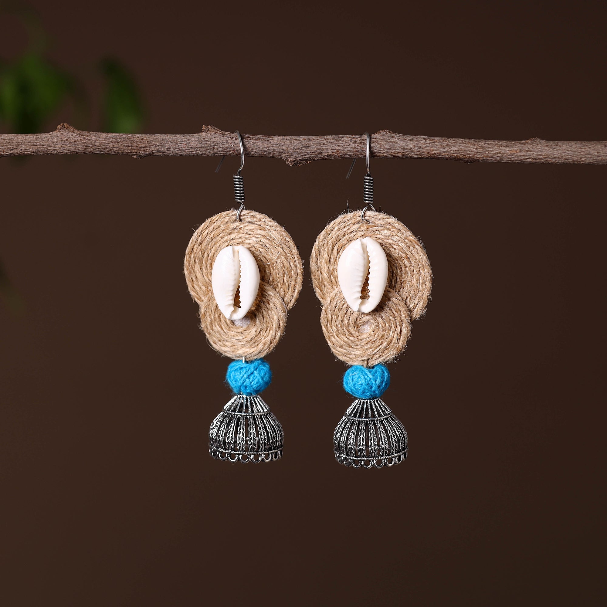 Beige Nikhat German Silver Jute Jhumki Earrings