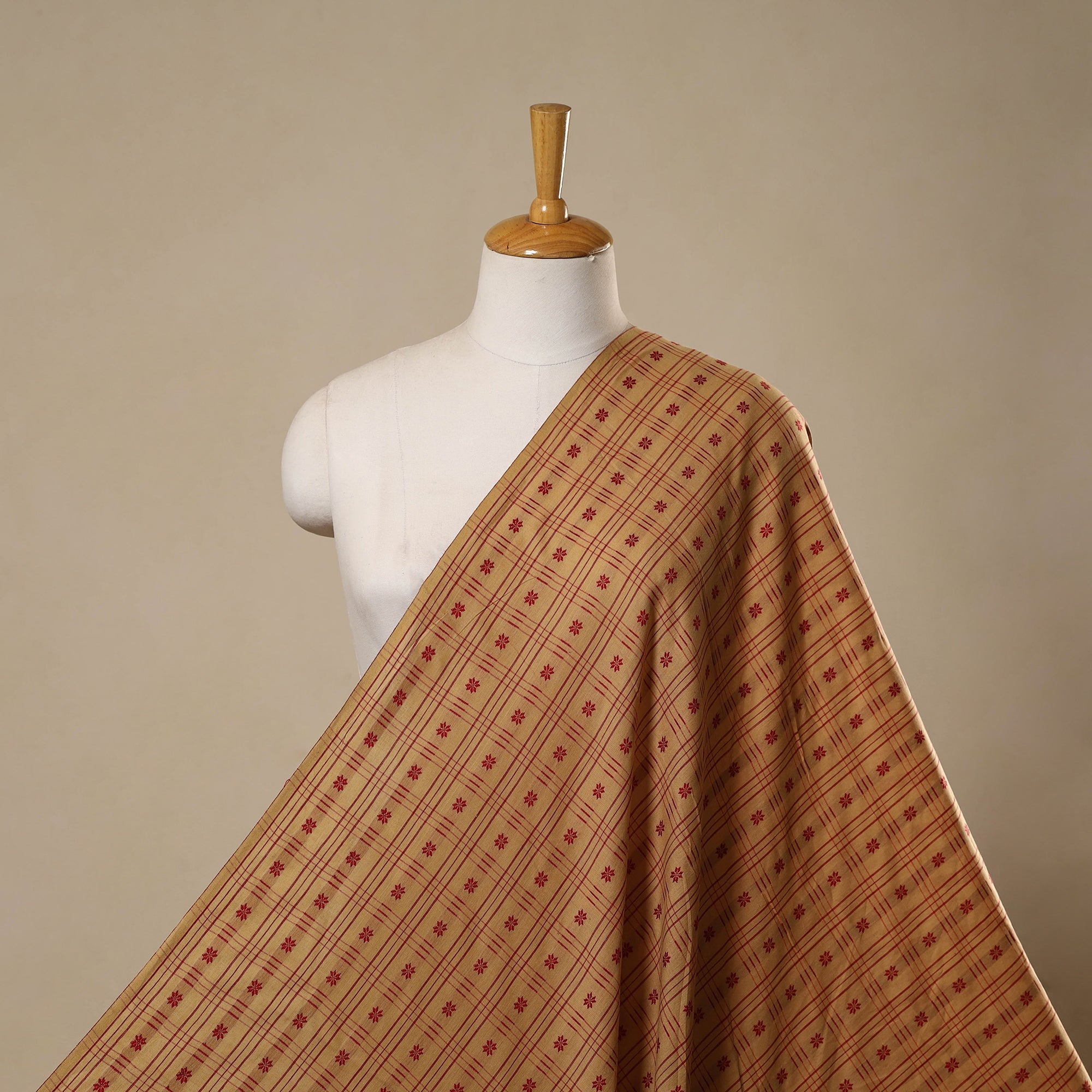 Beige Cotton Embroidery Sambalpuri Fabric
