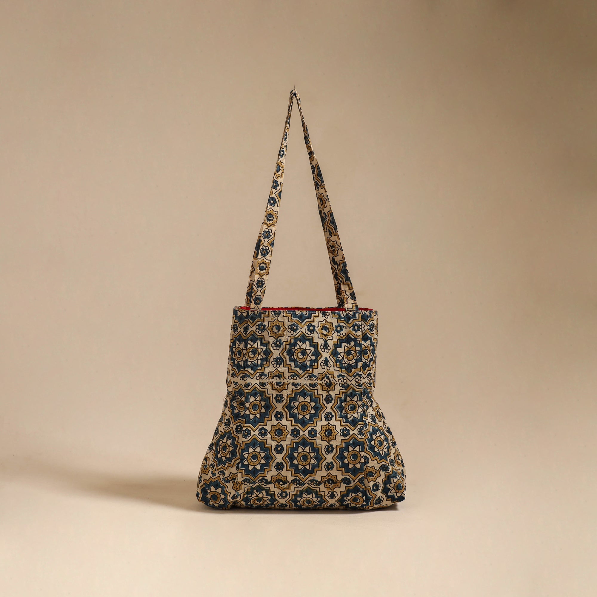 Beige Handcrafted Fabric Jhola Bag