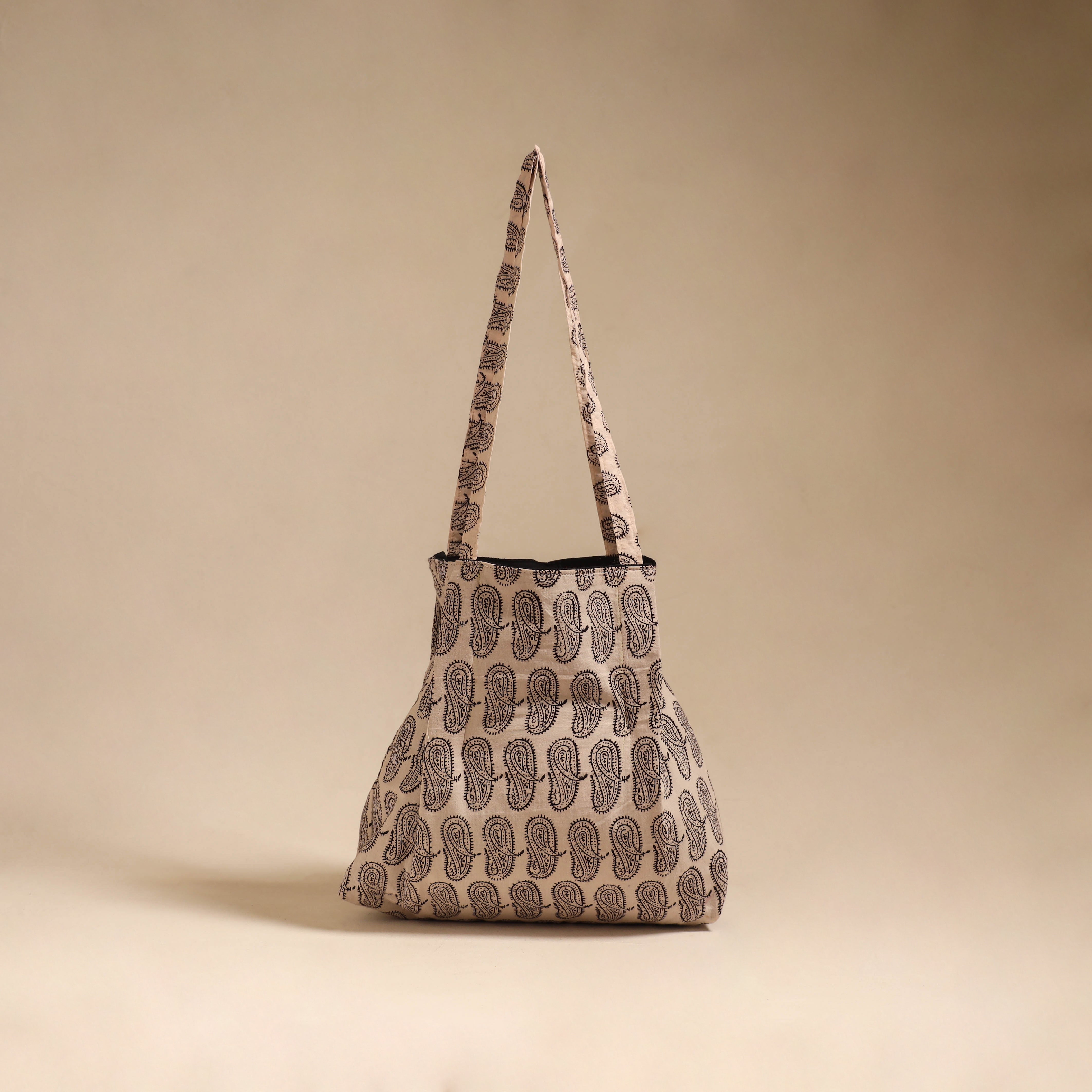 Beige Handcrafted Fabric Jhola Bag