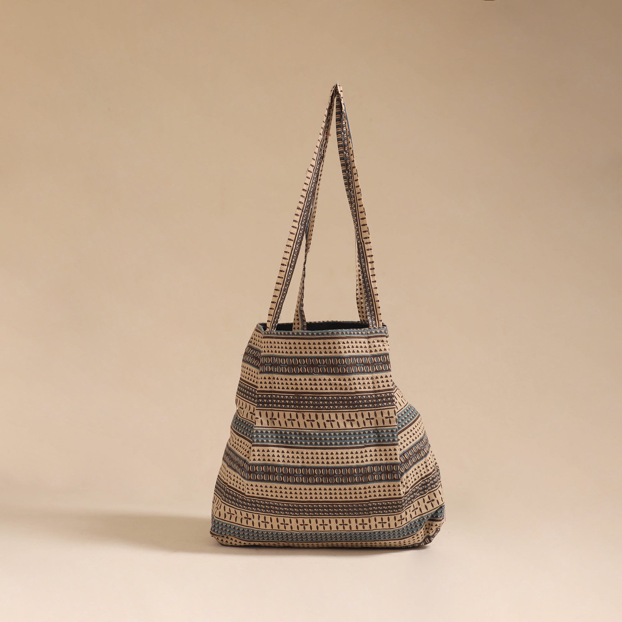 Beige Handcrafted Fabric Jhola Bag