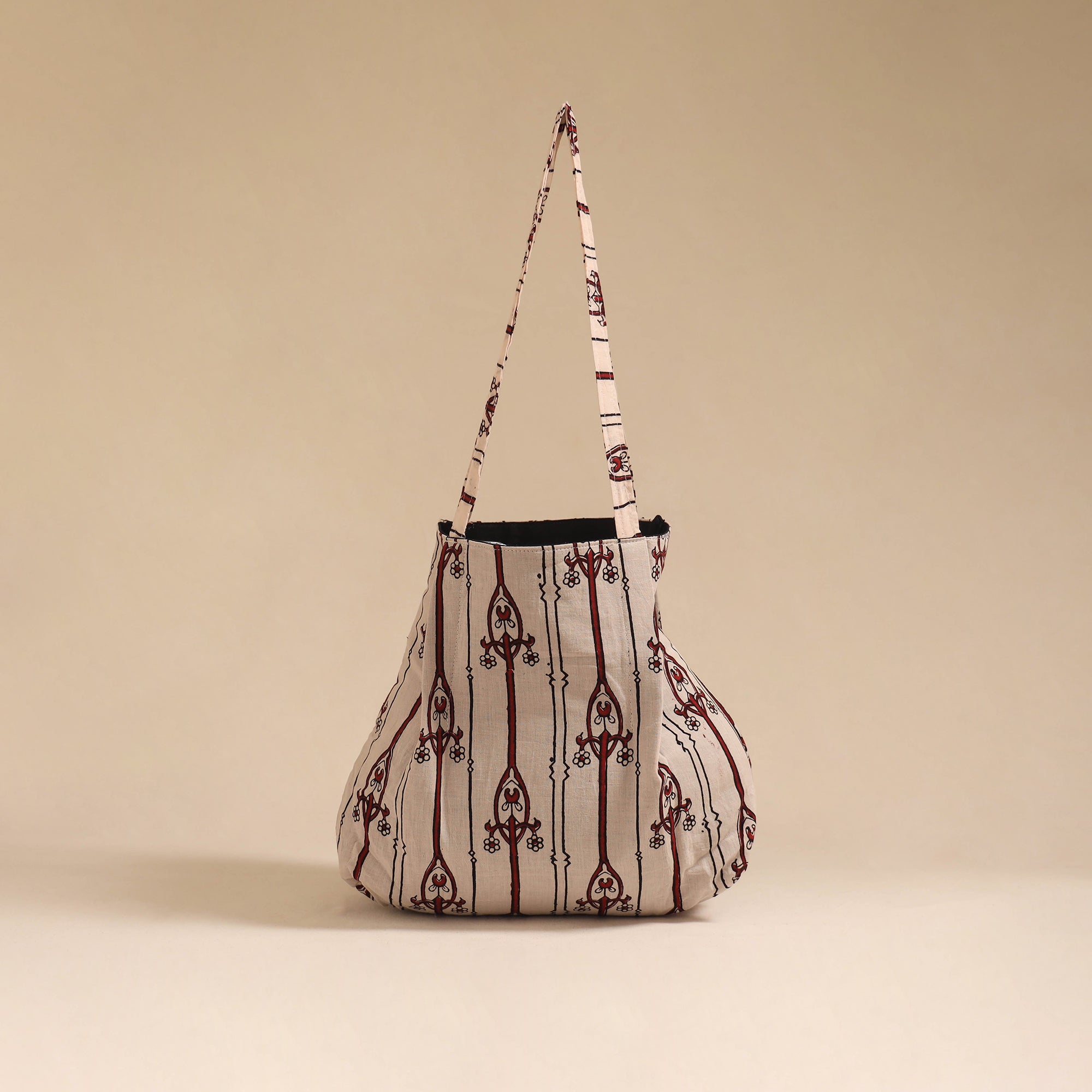 Beige Handcrafted Fabric Jhola Bag