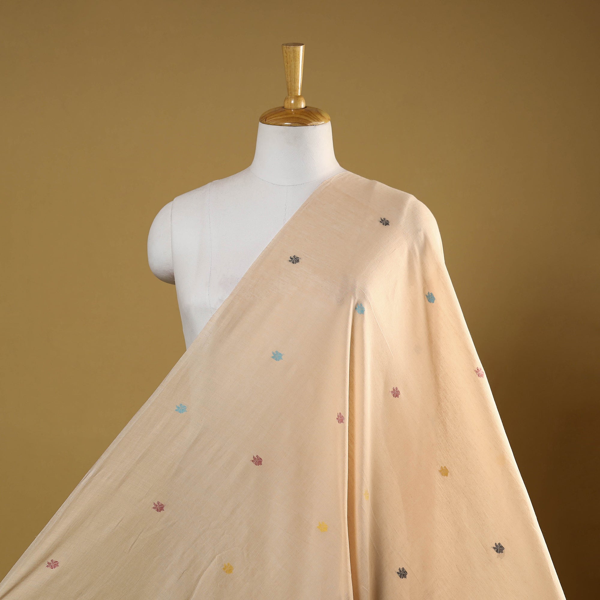 Beige Handloom Cotton Phulia Jamdani Fabric