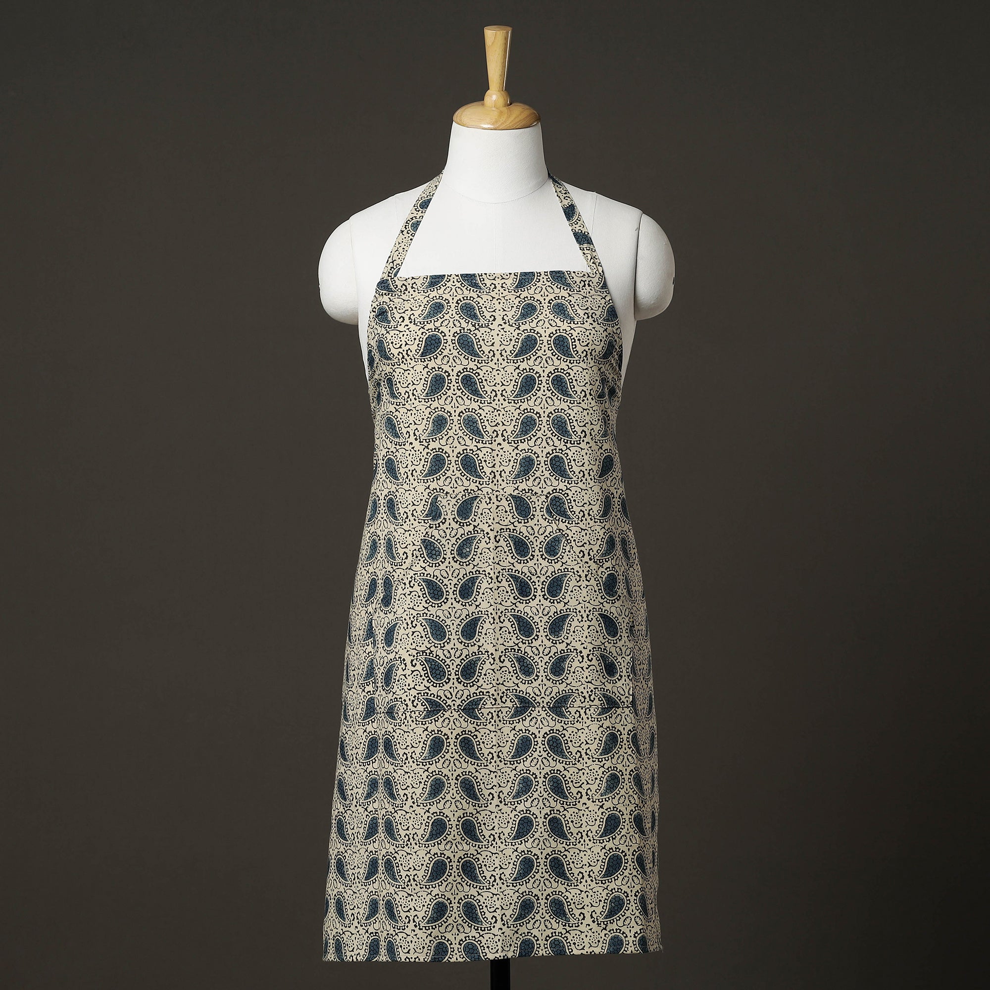 Beige Kalamkari Block Printed Cotton Apron with Pocket