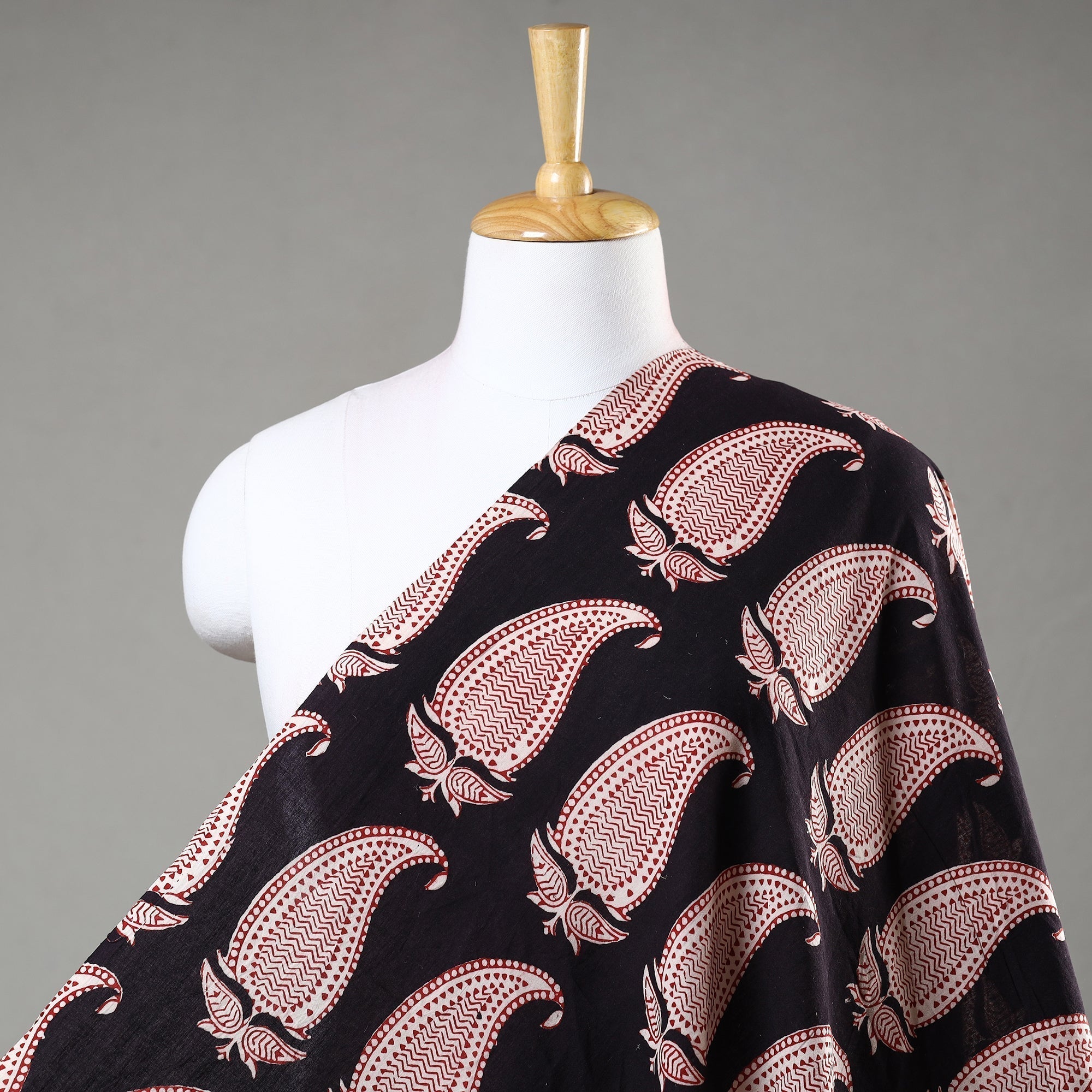 Black Bagh Block Printed Natural Dyed Cotton Fabric