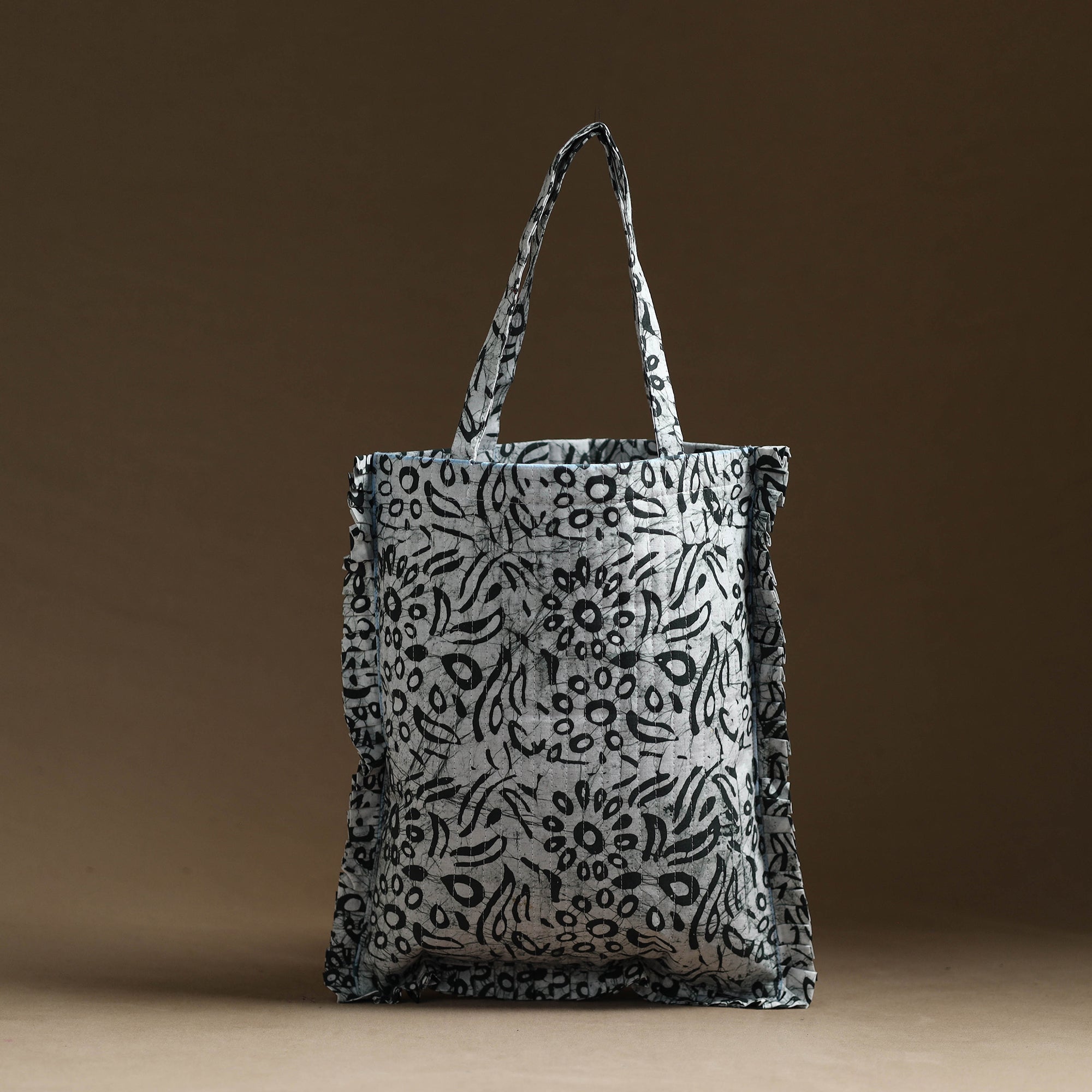 Black Handcrafted Cotton Frill Jhola Bag