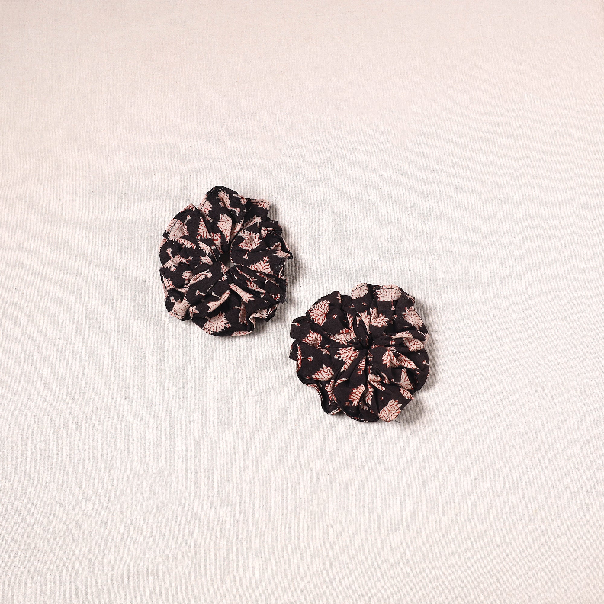 Black Handmade Cotton Rubber Bands/Scrunchies (Set of 2)