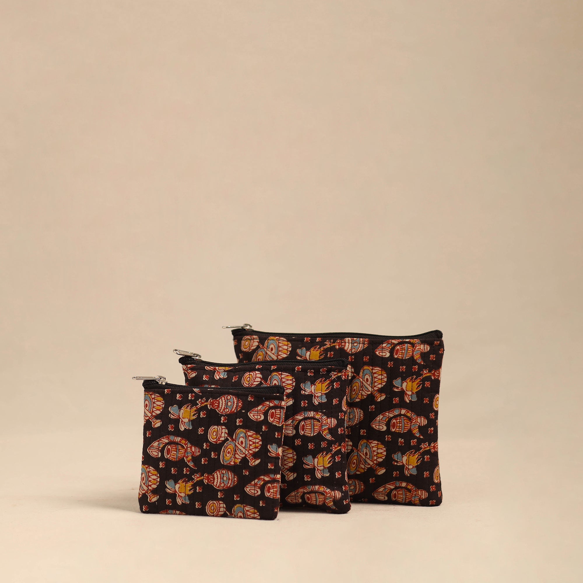Black Handmade Cotton Utility Pouches (Set of 3)