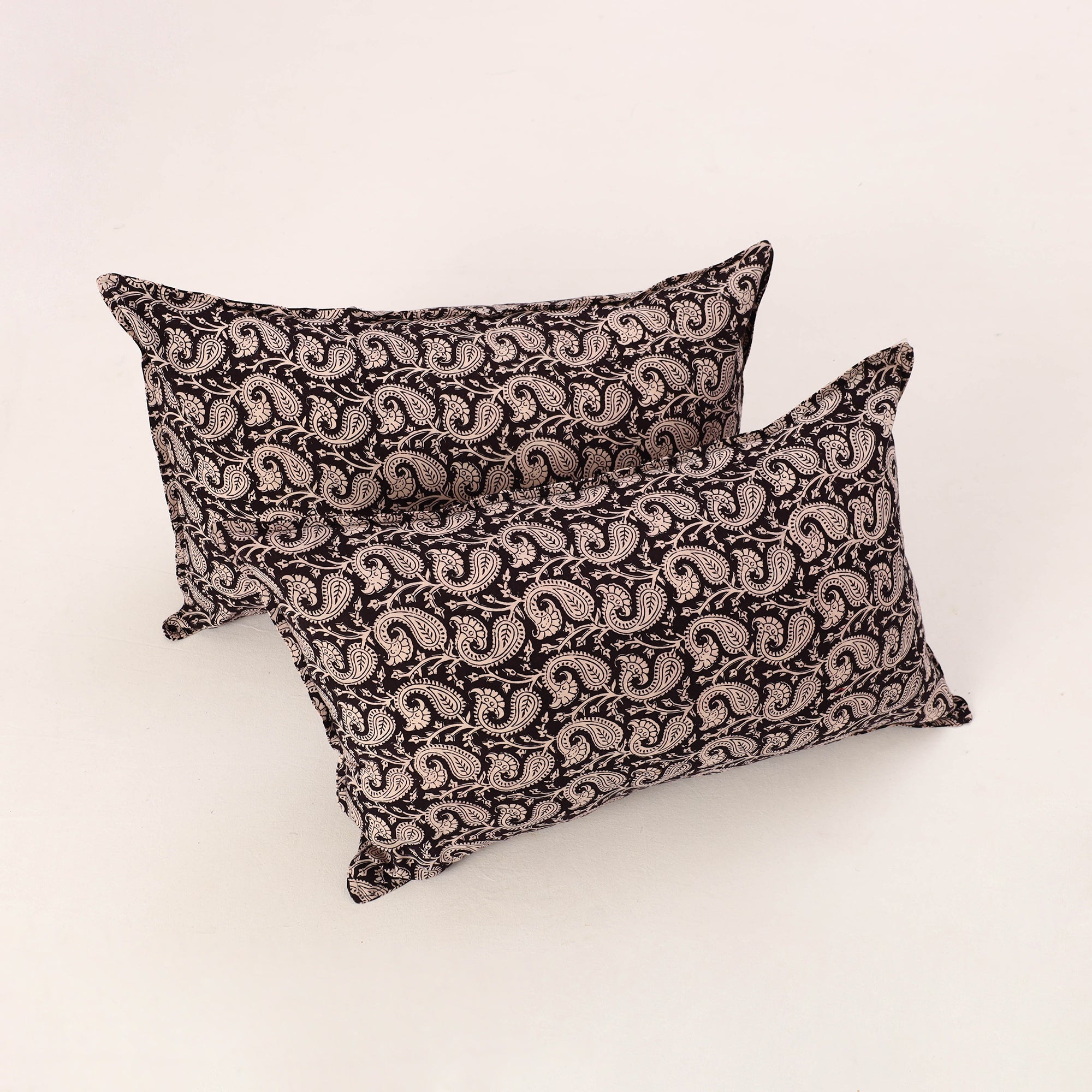 Set of 2 Black Bagh Block Print Cotton Pillow Covers