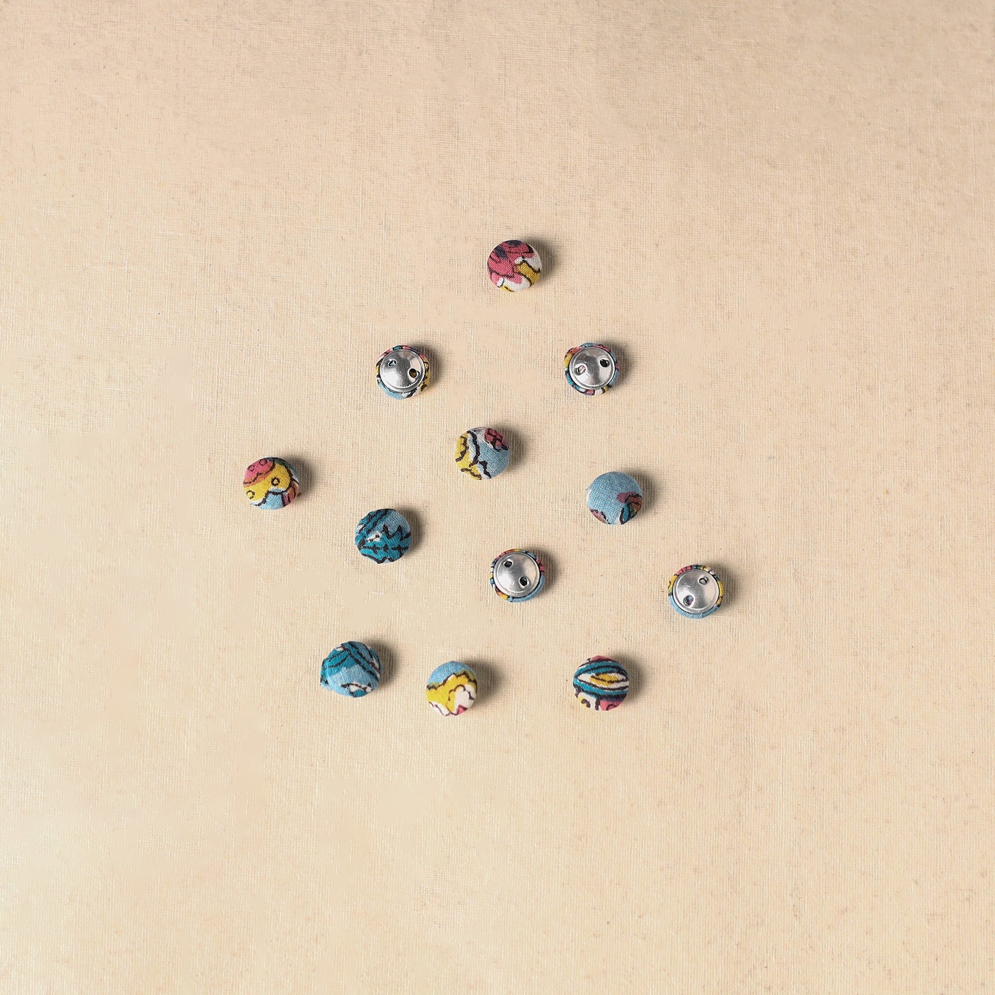 Blue 1.5cm Handmade Fabric Small Button (Set of 12)