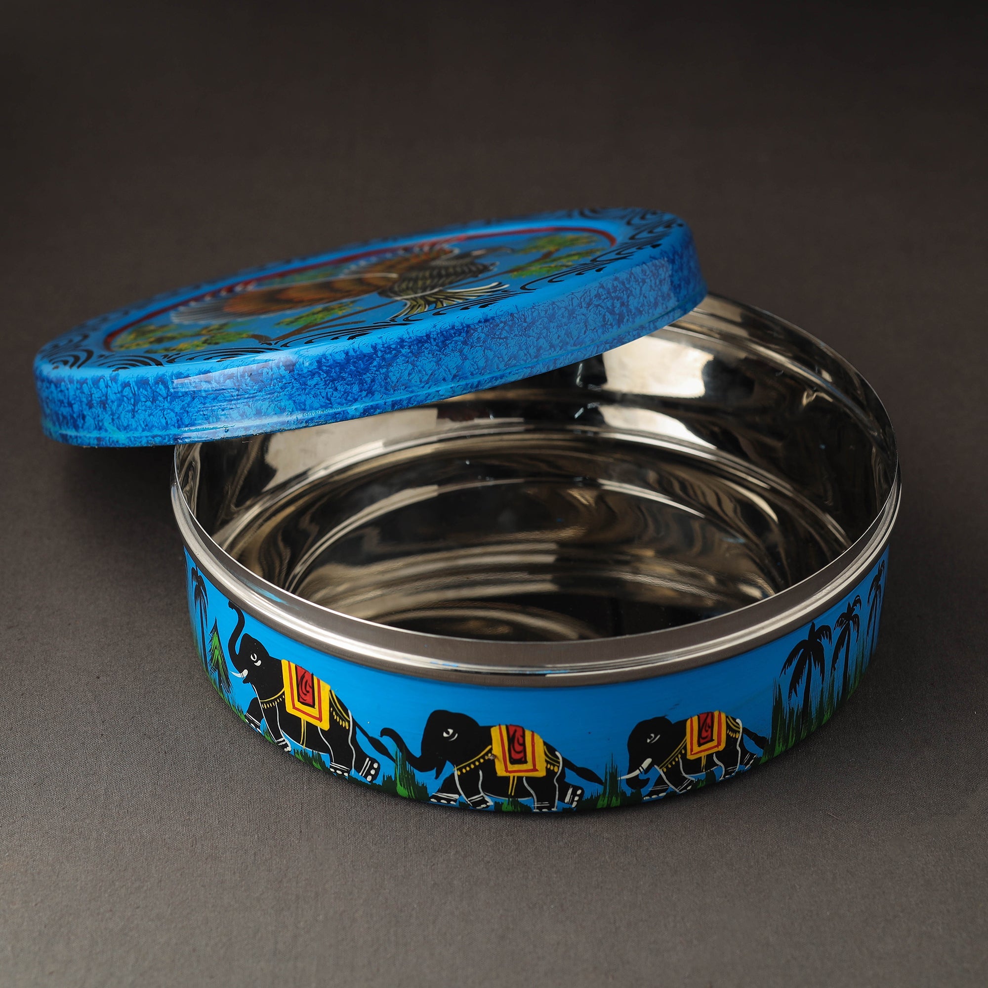 Blue Banaras Handpainted Stainless Steel Chapati Box