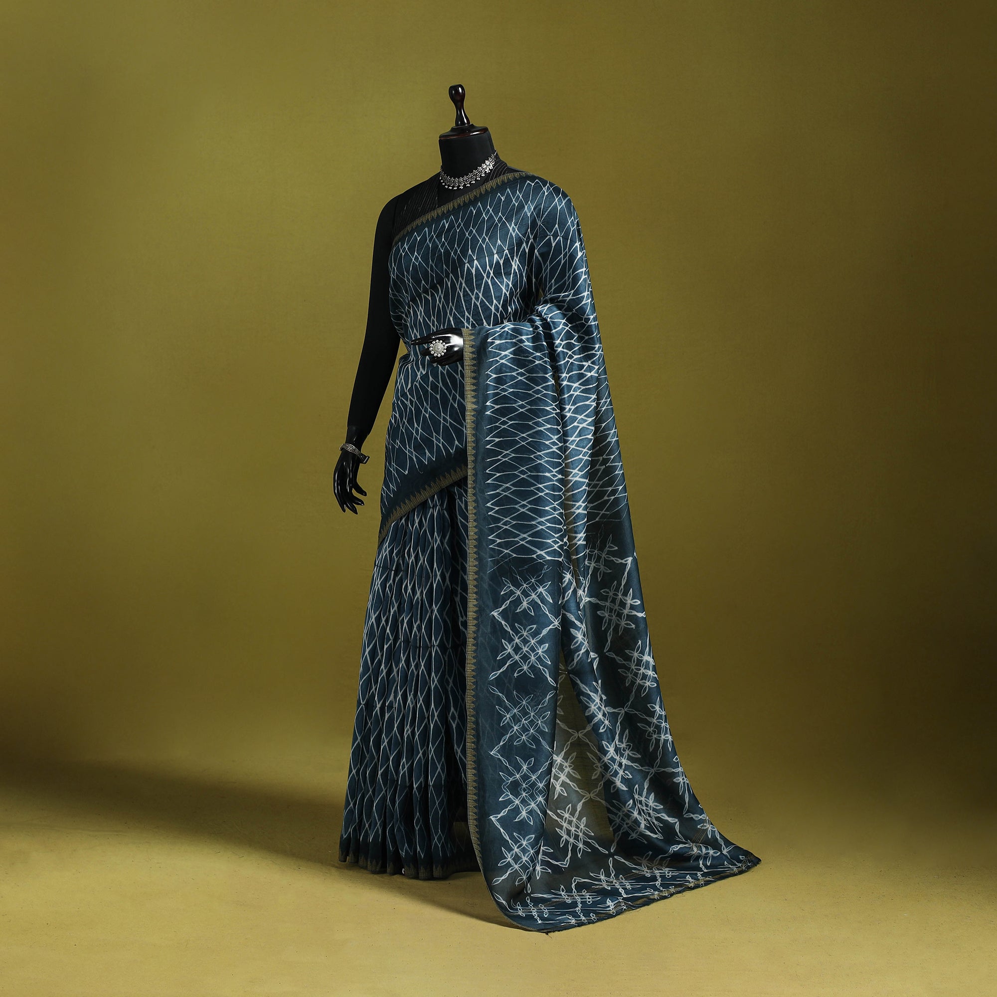 Blue Chanderi Silk Nui Shibori Tie-Dye Saree with Ghicha Border