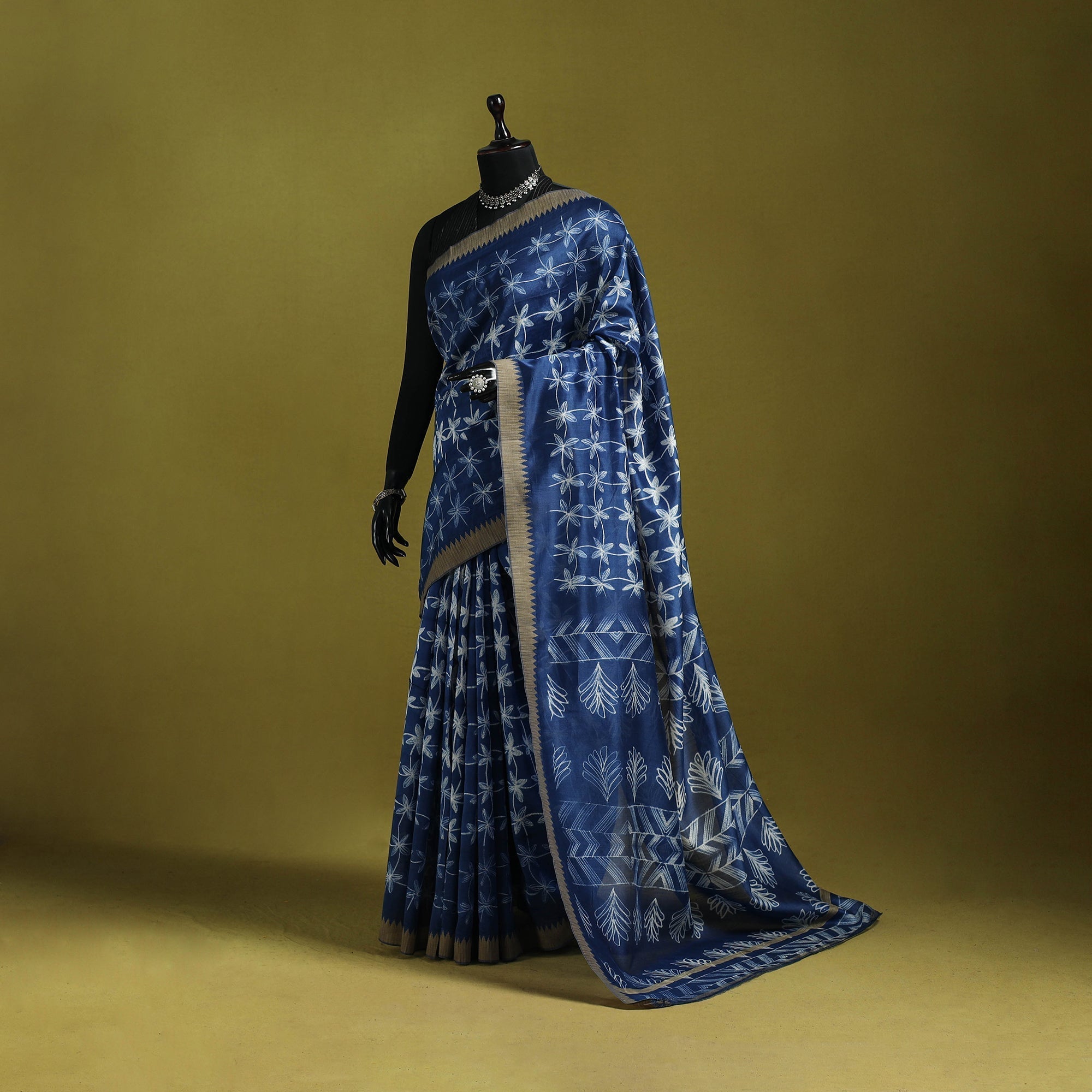 Blue Chanderi Silk Nui Shibori Tie-Dye Saree with Ghicha Border