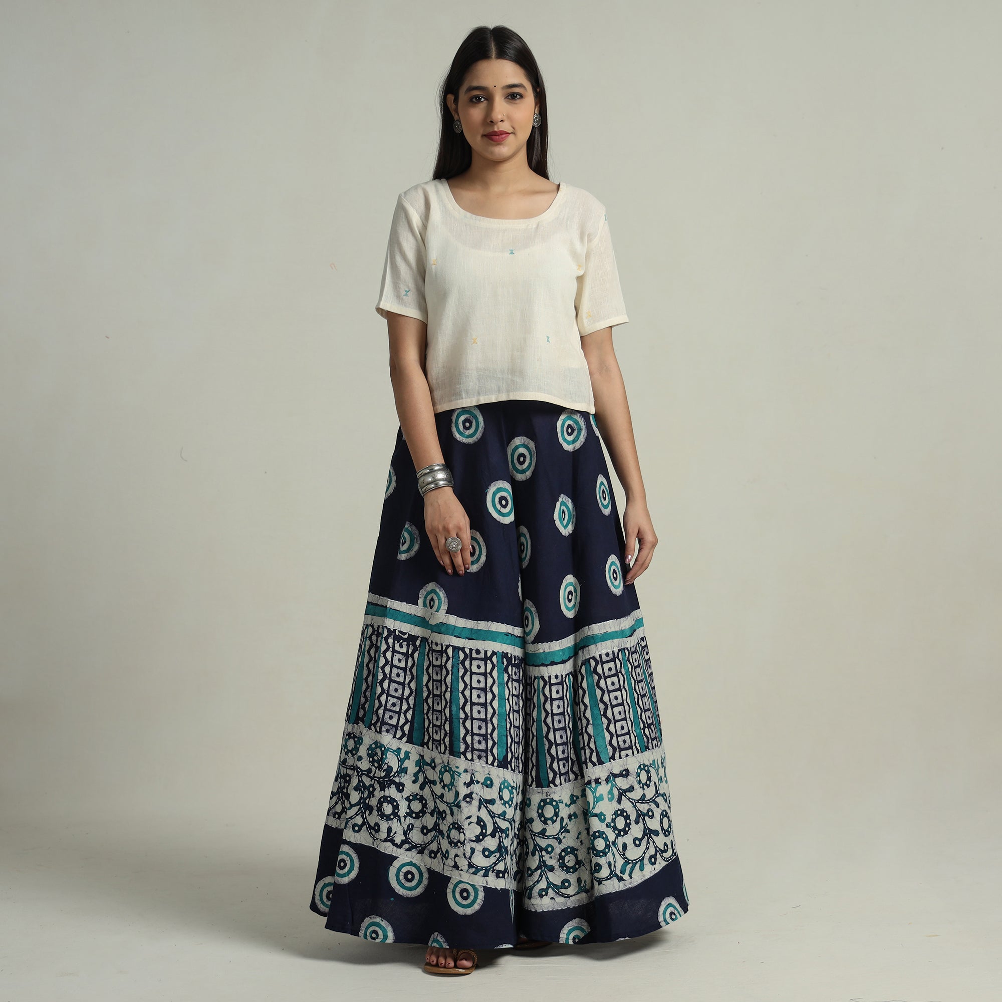 Hand Batik Printed Running Stitch Cotton Long Skirt 65