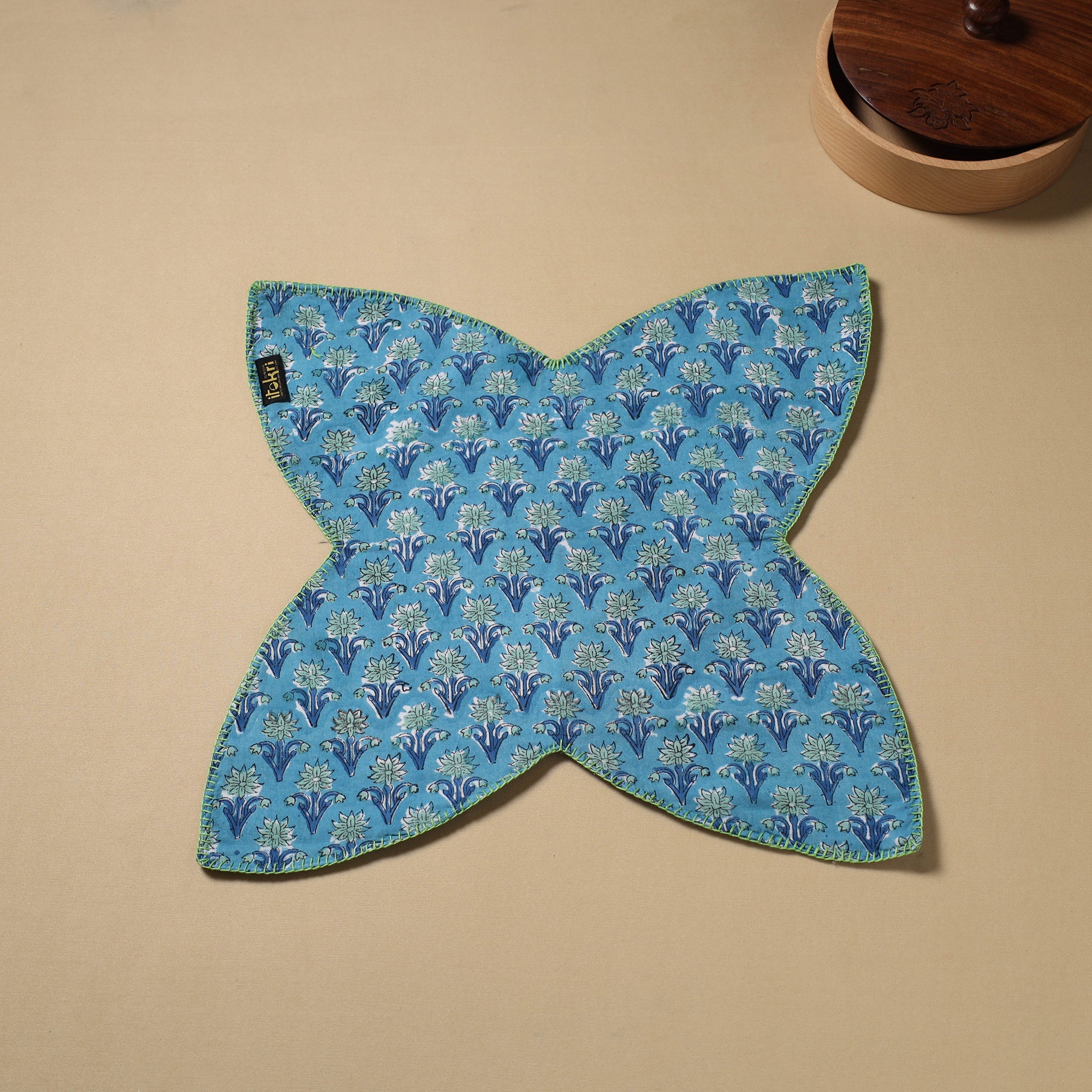 Blue Hand Embroidered Cotton Roti Napkin
