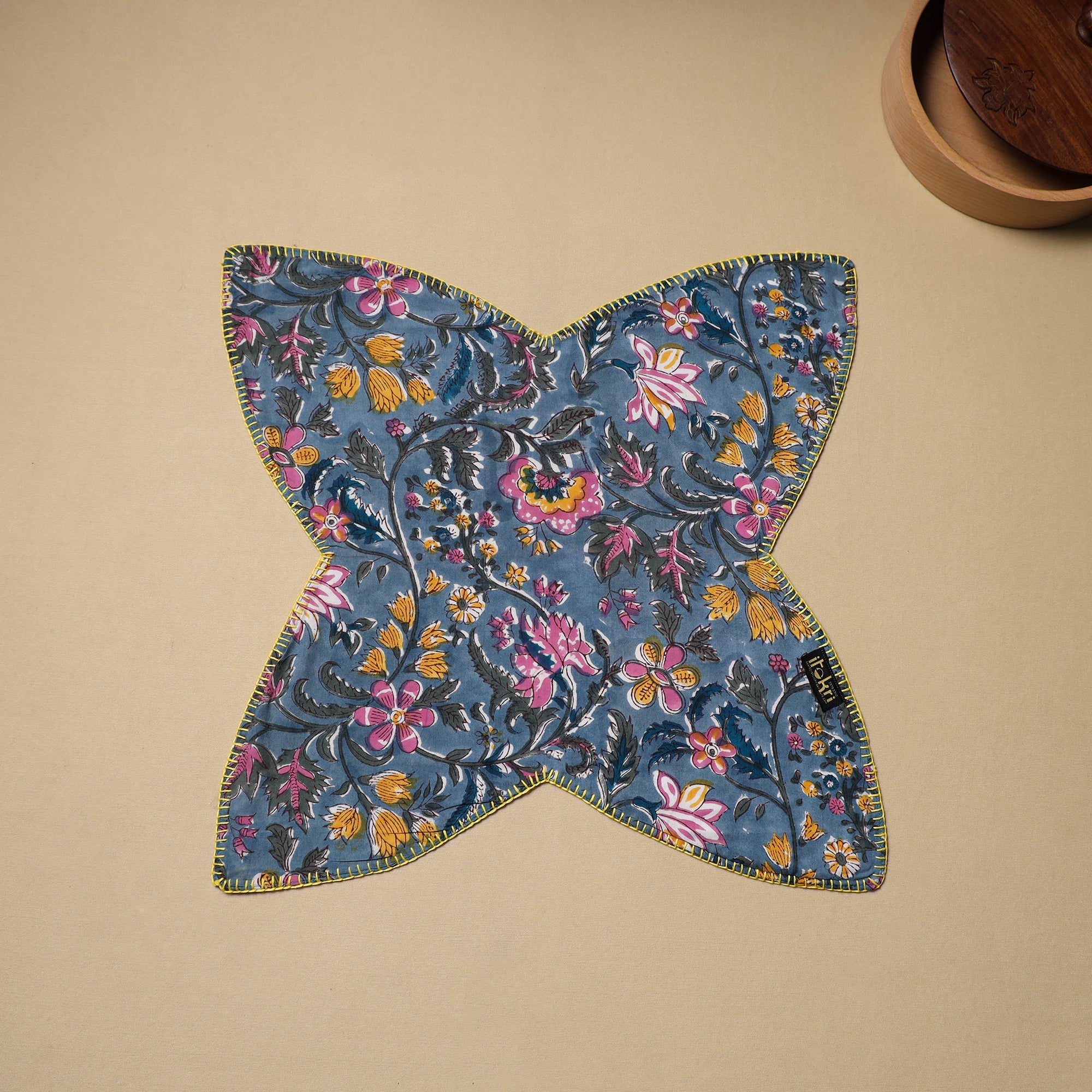 Blue Hand Embroidered Cotton Roti Napkin