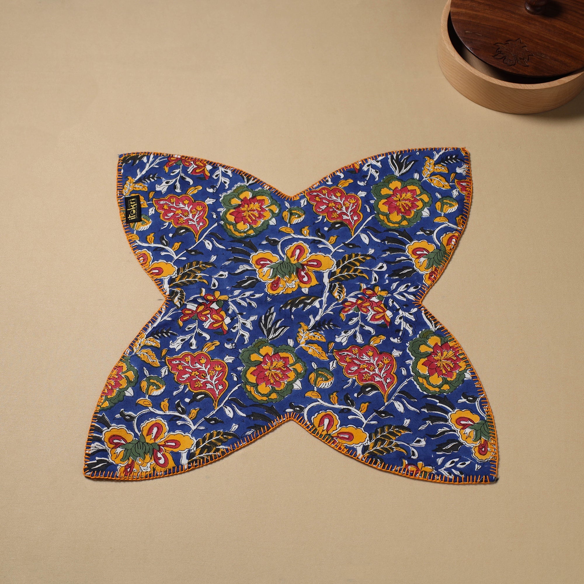 Blue Hand Embroidered Cotton Roti Napkin