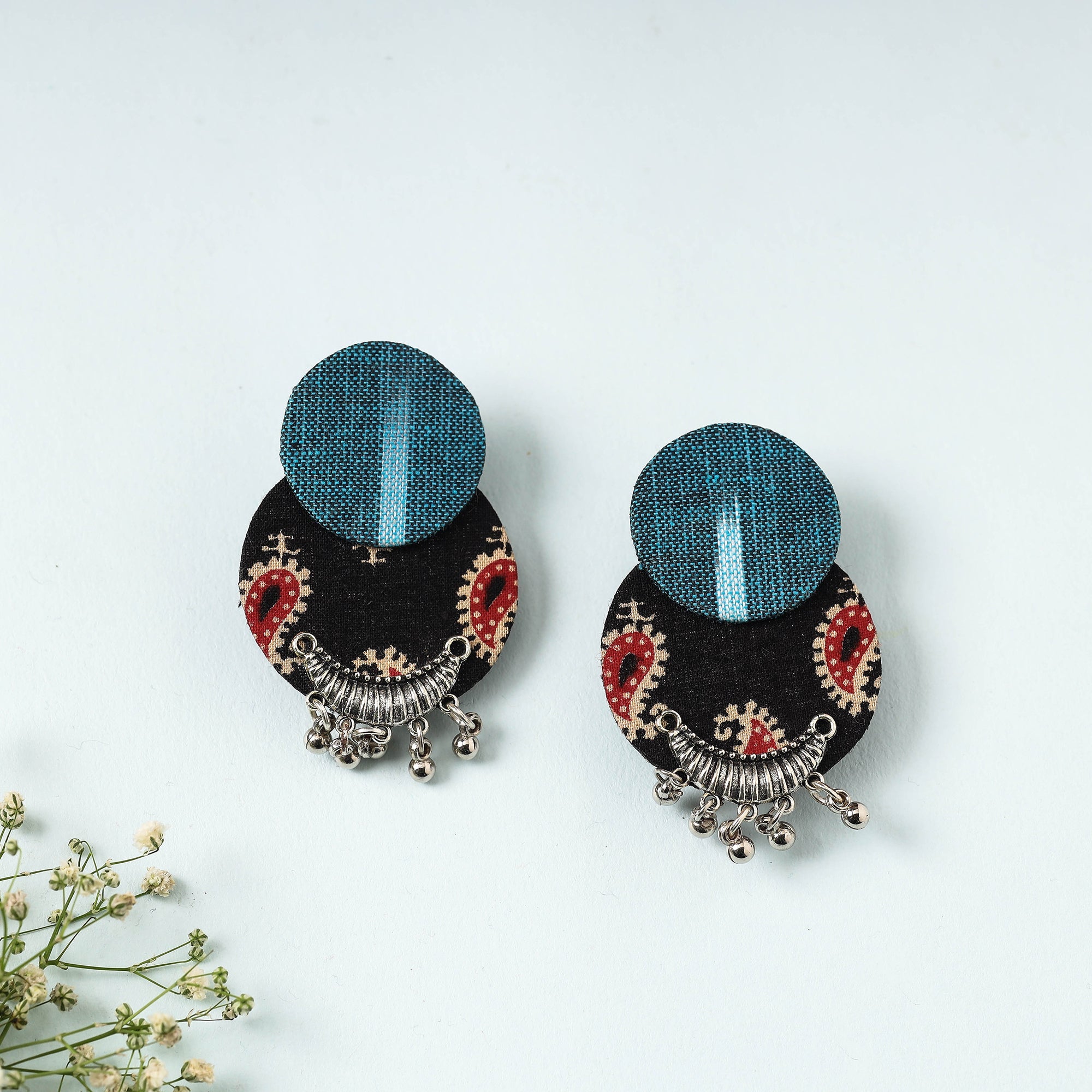 Blue Handcrafted Fabart Earrings by Asalkaar