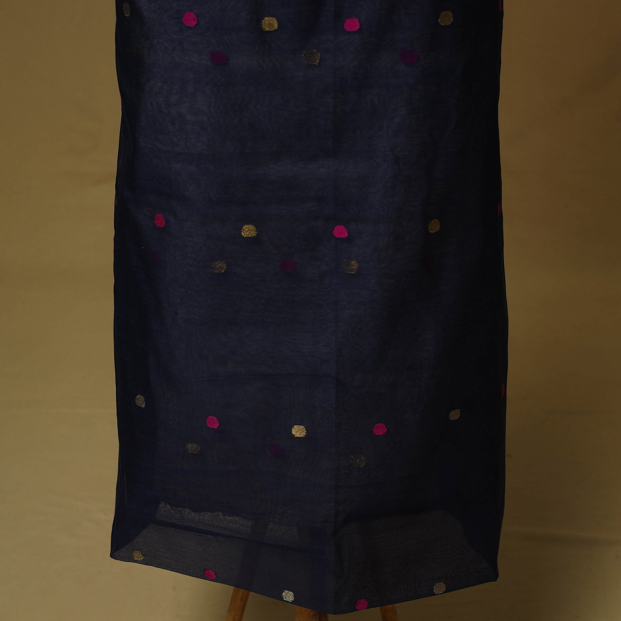 Blue Handloom Phulia Jamdani Muslin 2pc Unstitched Dress Material Suit Set