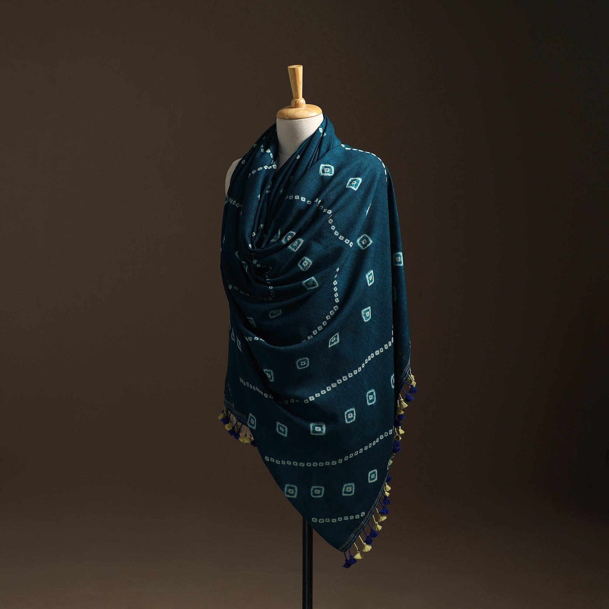 Blue Kutch Handwoven Bandhani Woolen Shawl