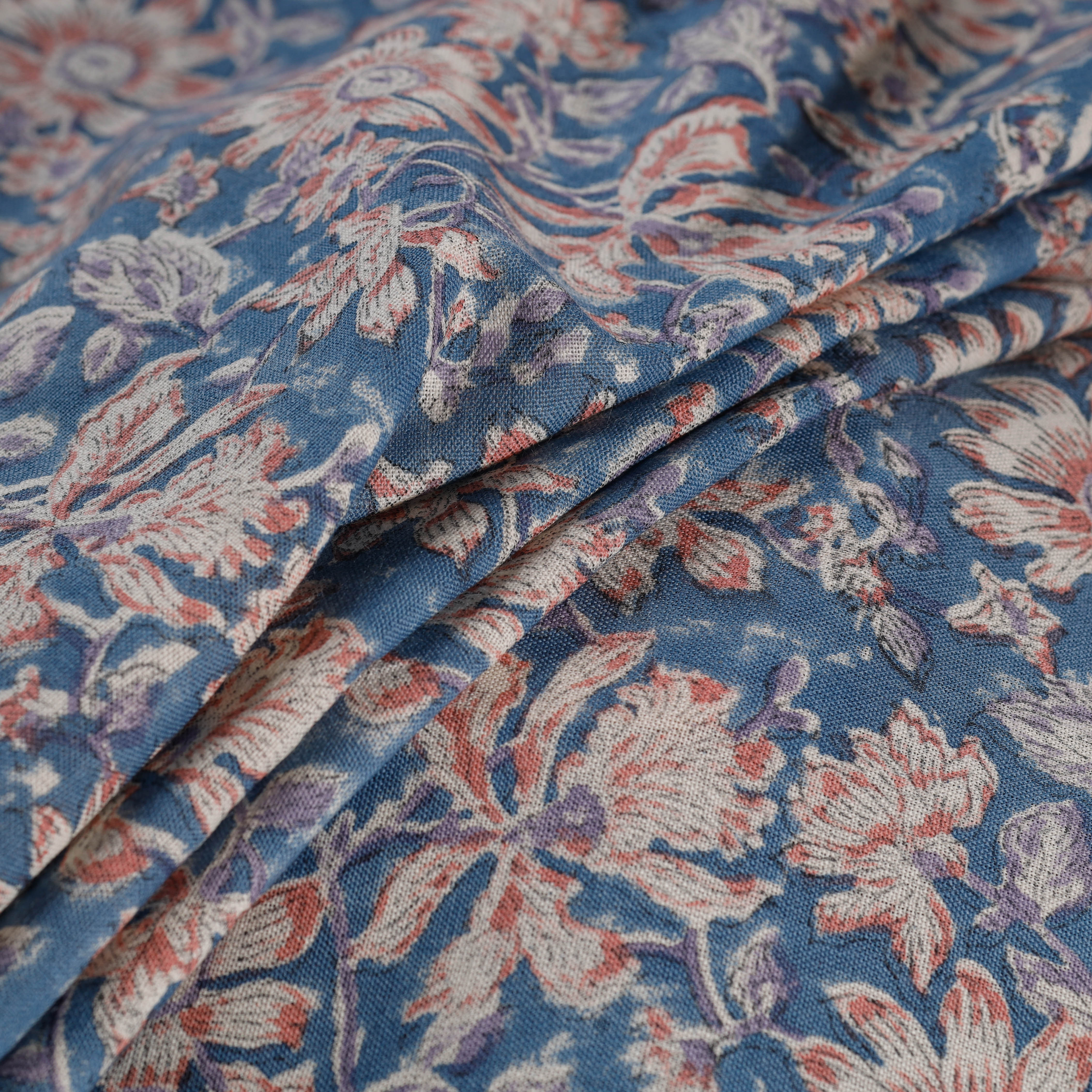 Blue Sanganeri Block Print Handloom Pure Wool Fabric