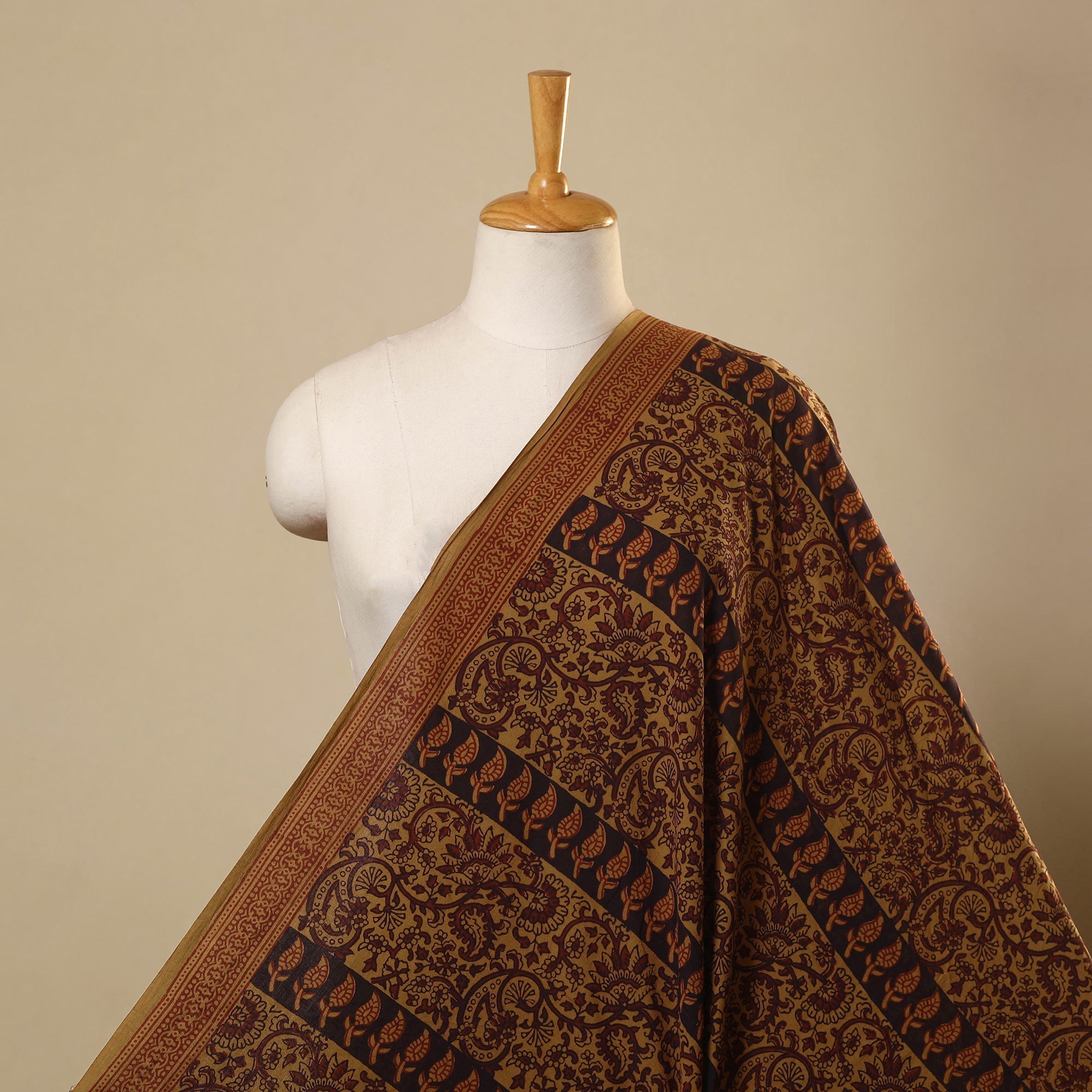 Brown Bagh Hand Block Print Natural Dyed Cotton Fabric